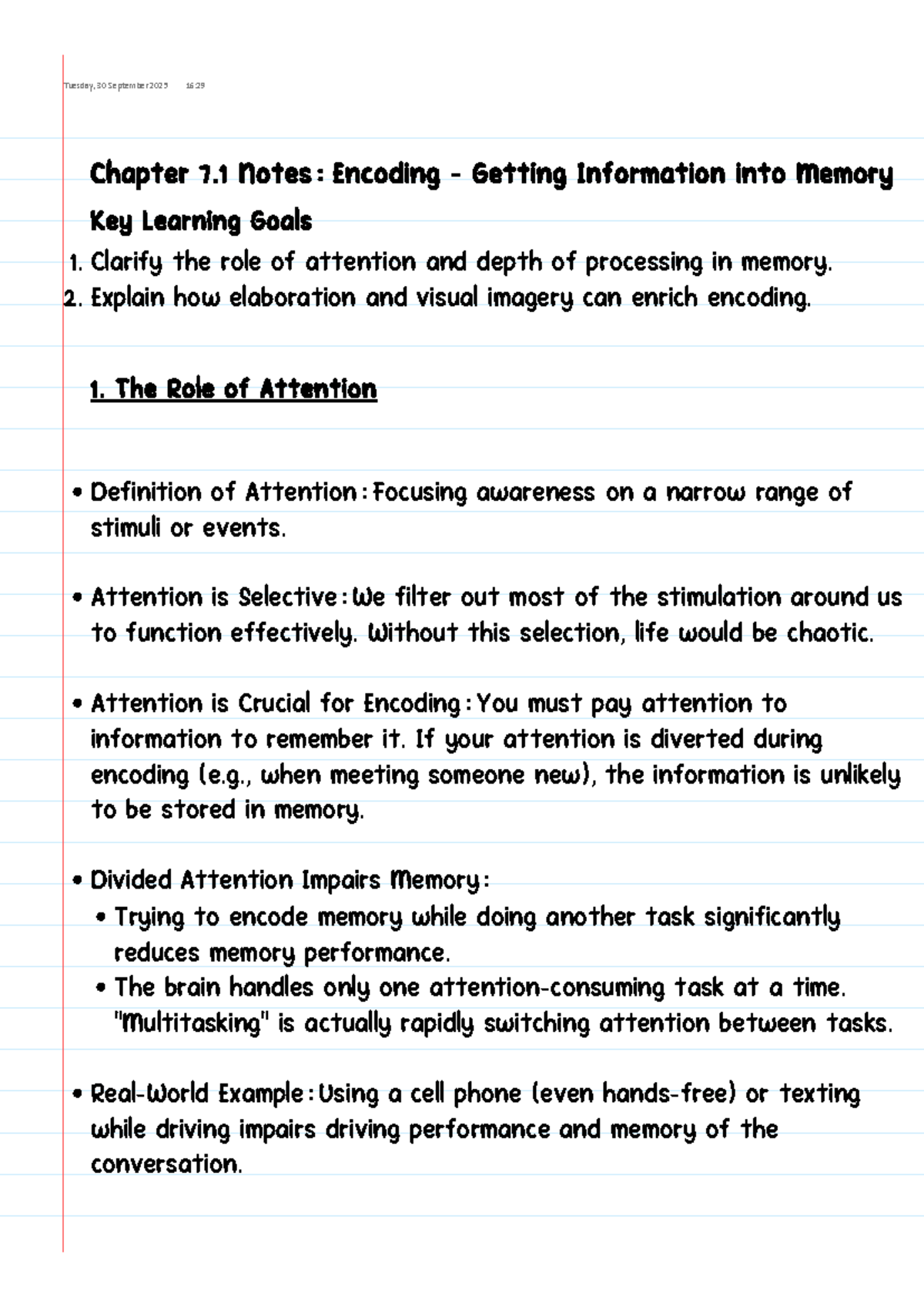 PSY101 Chapter 7.1 Notes: Encoding & Memory Processes - Studocu