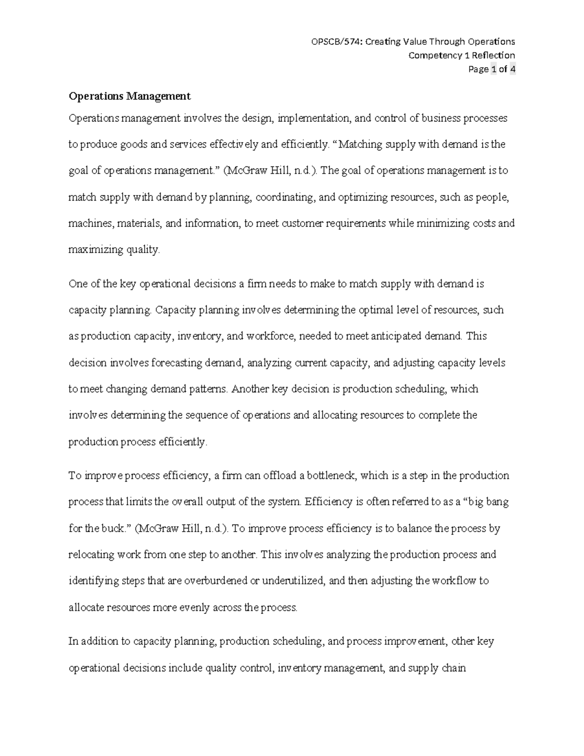 OPSCB 574 Competency 1 Reflection: Lean Philosophy in Operations - Studocu