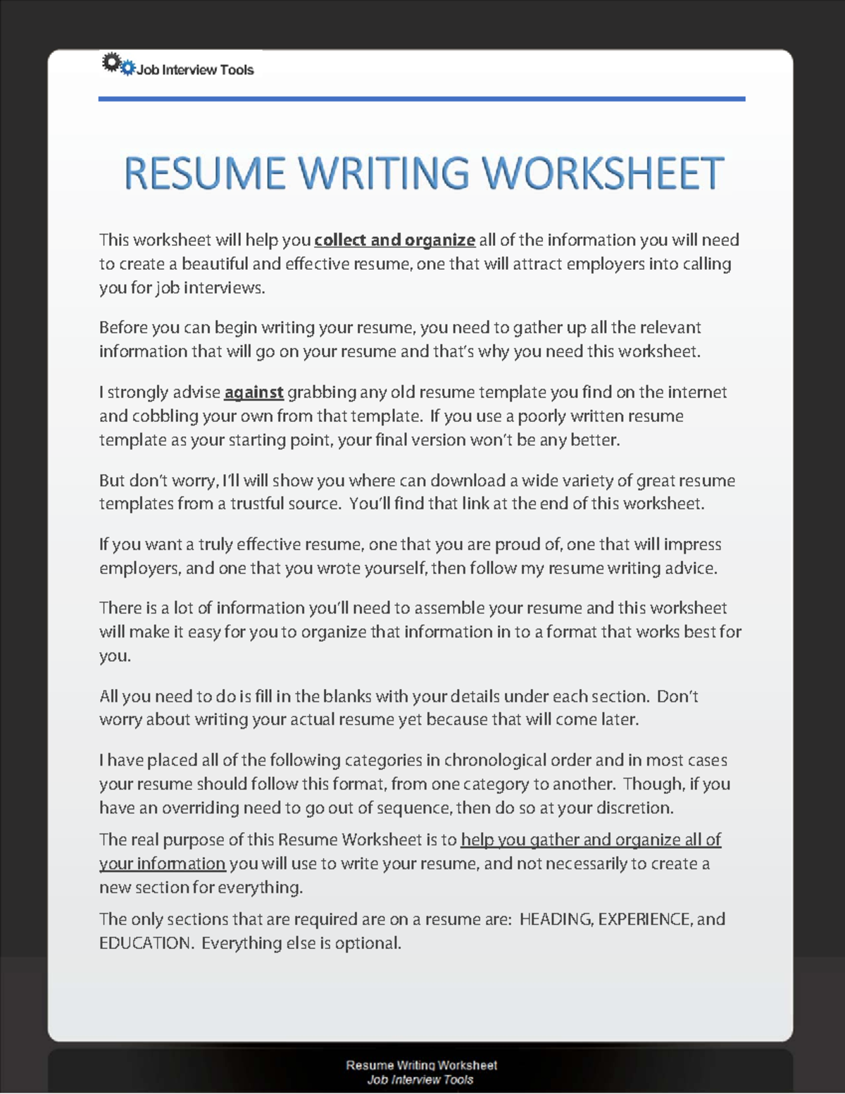 Resume Writing Worksheet for Job Seekers - Studocu