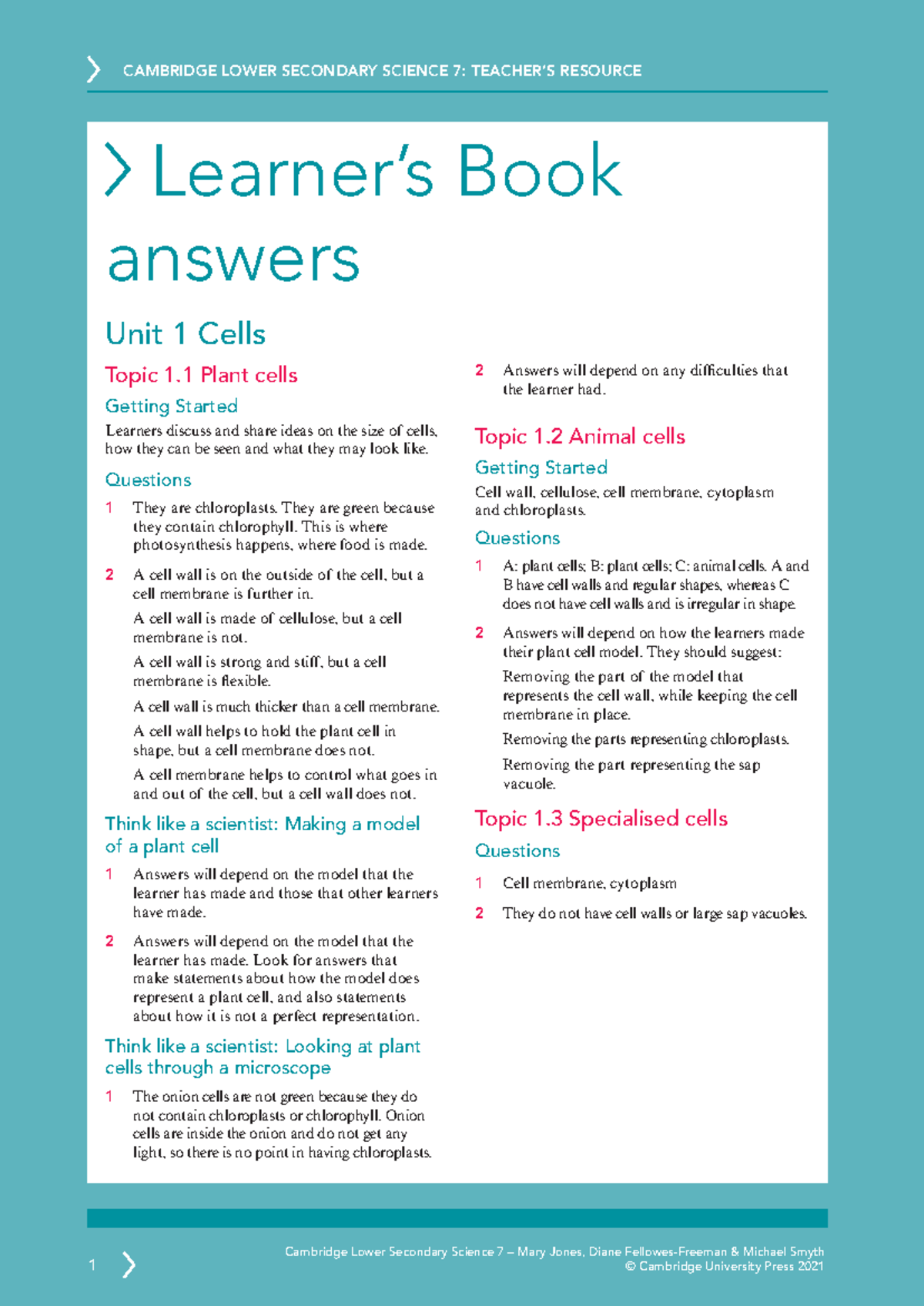 Cambridge Lower Secondary Science 7: Final Exam Notes on Cells & States ...