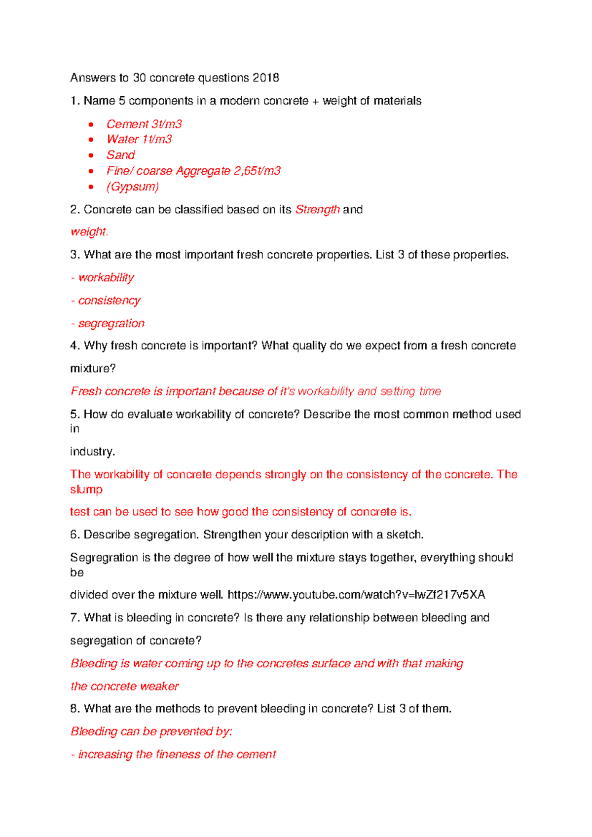 Answers to 30 concrete questions 2018 - Answers to 30 concrete ...