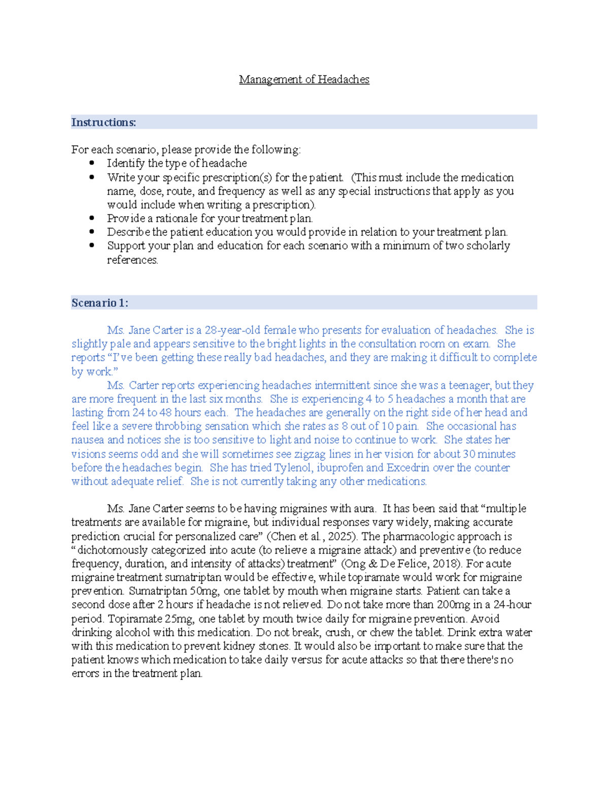 Management of Headaches: Treatment Plans and Patient Education - Studocu