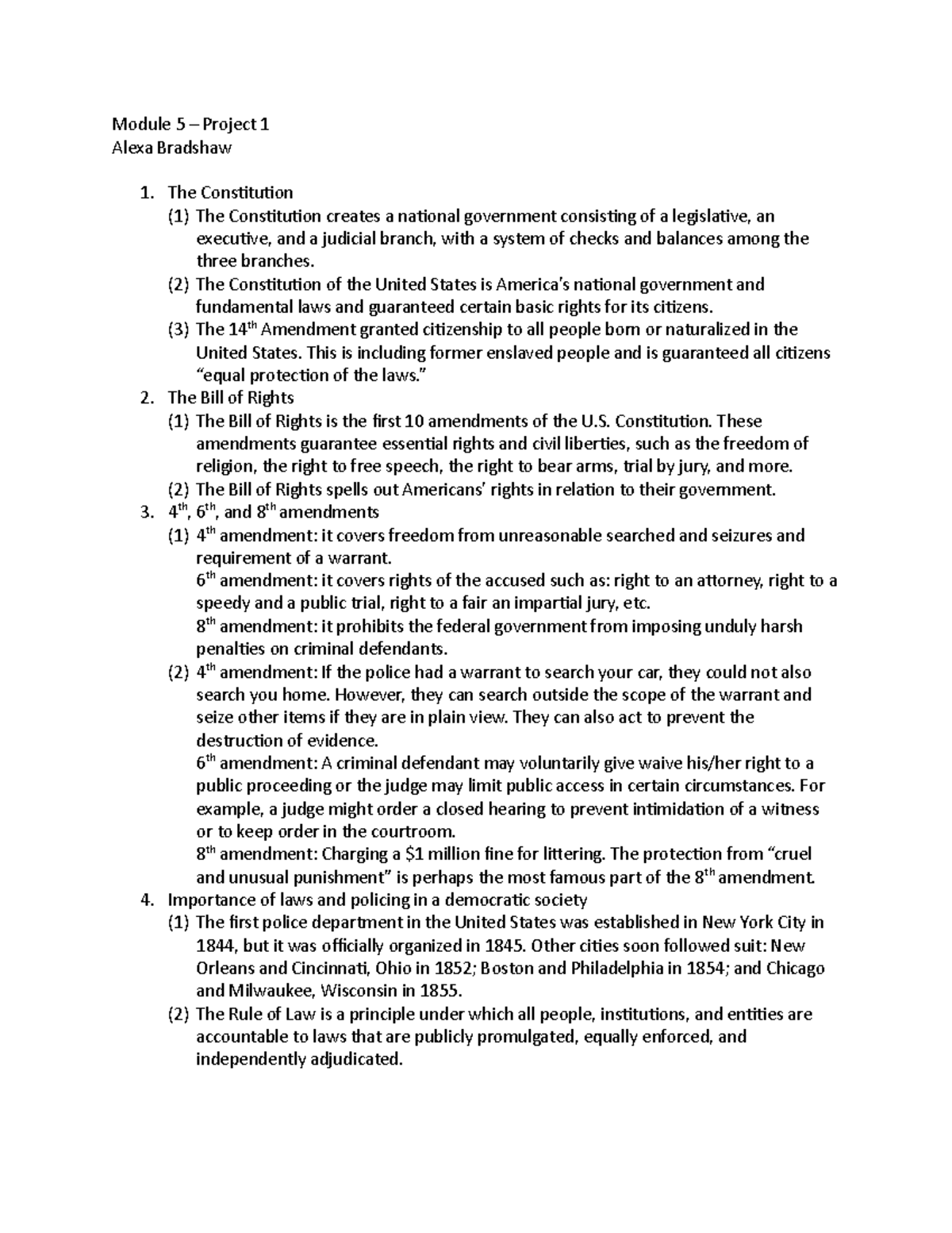 CJ-112 Module 5-1 Project: Constitution and Bill of Rights Analysis ...