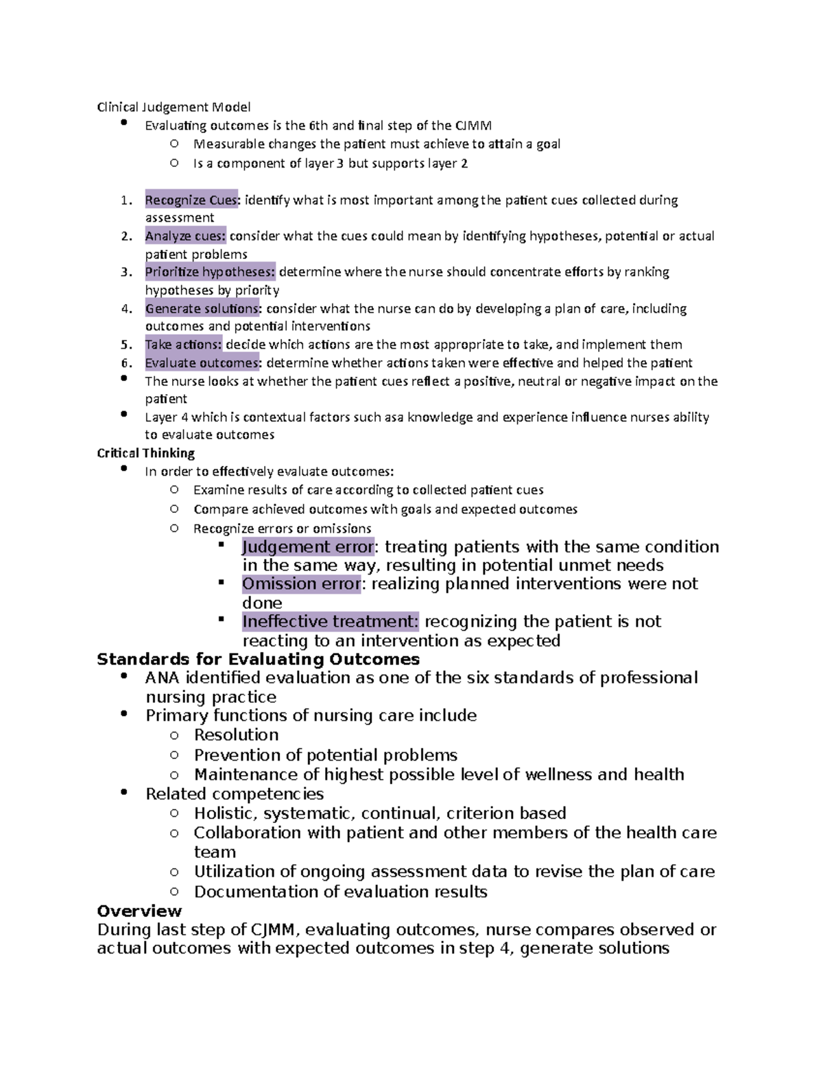 Clinical Judgement Model notes - Clinical Judgement Model Evaluating ...