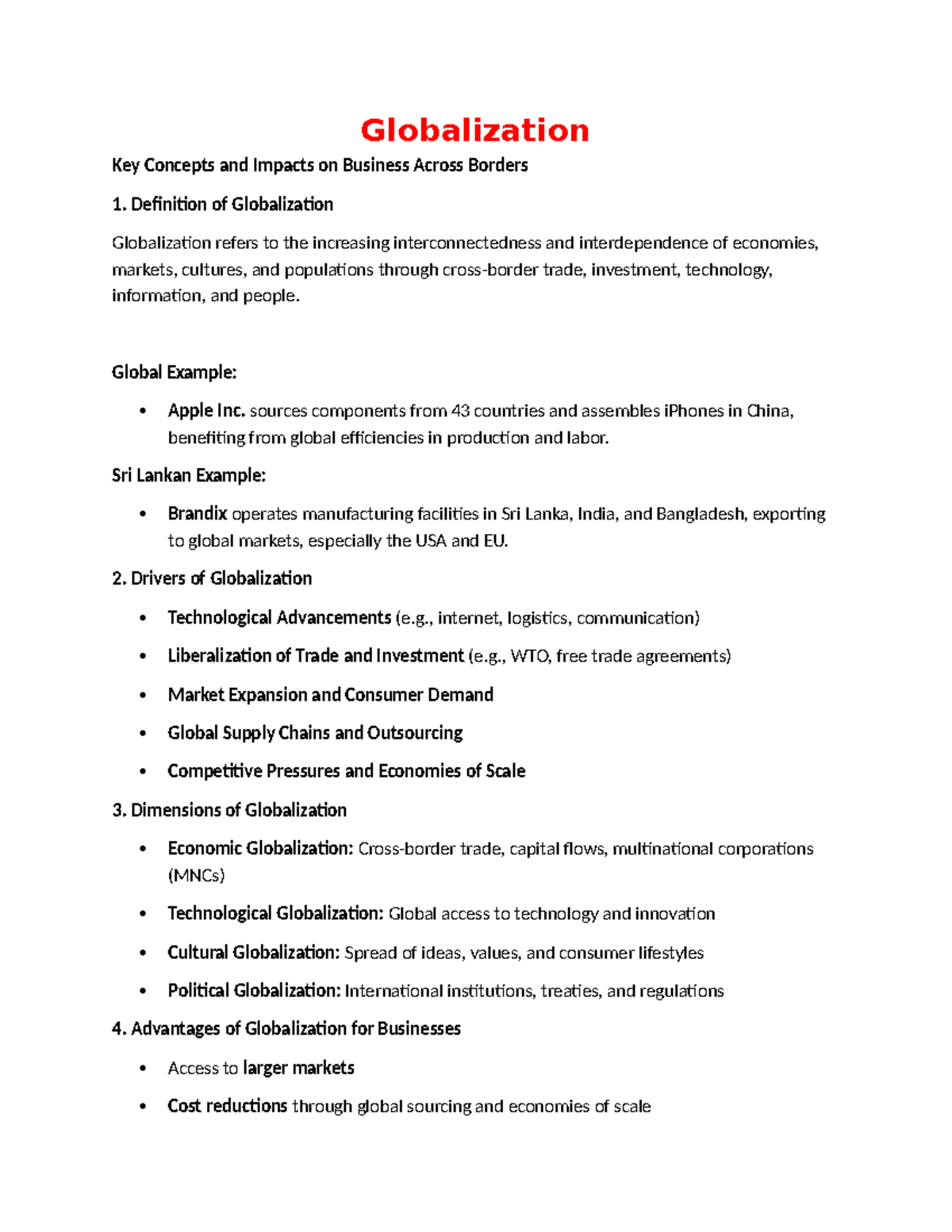 MBA 5214 - Comprehensive Notes on Globalization and Business Dynamics ...