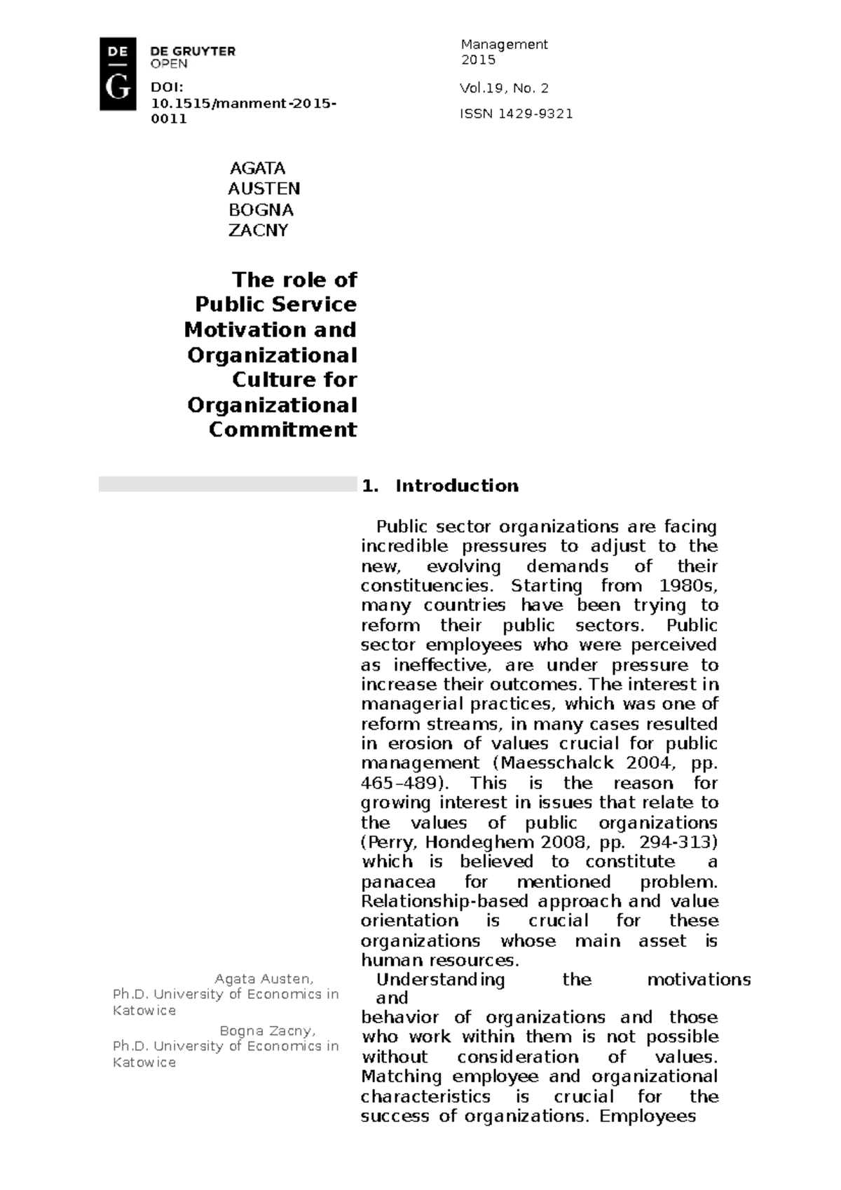 [2299193 X - Management] The role of Public Service Motivation and ...