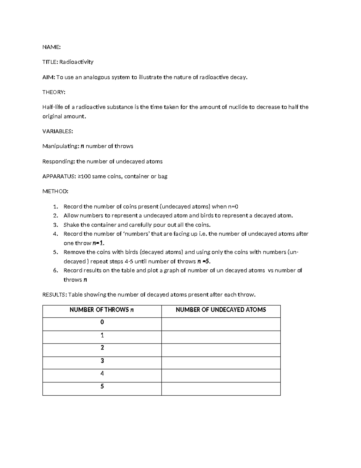 Simulating Radioactive Decay Lab: Understanding Half-Life Concepts ...