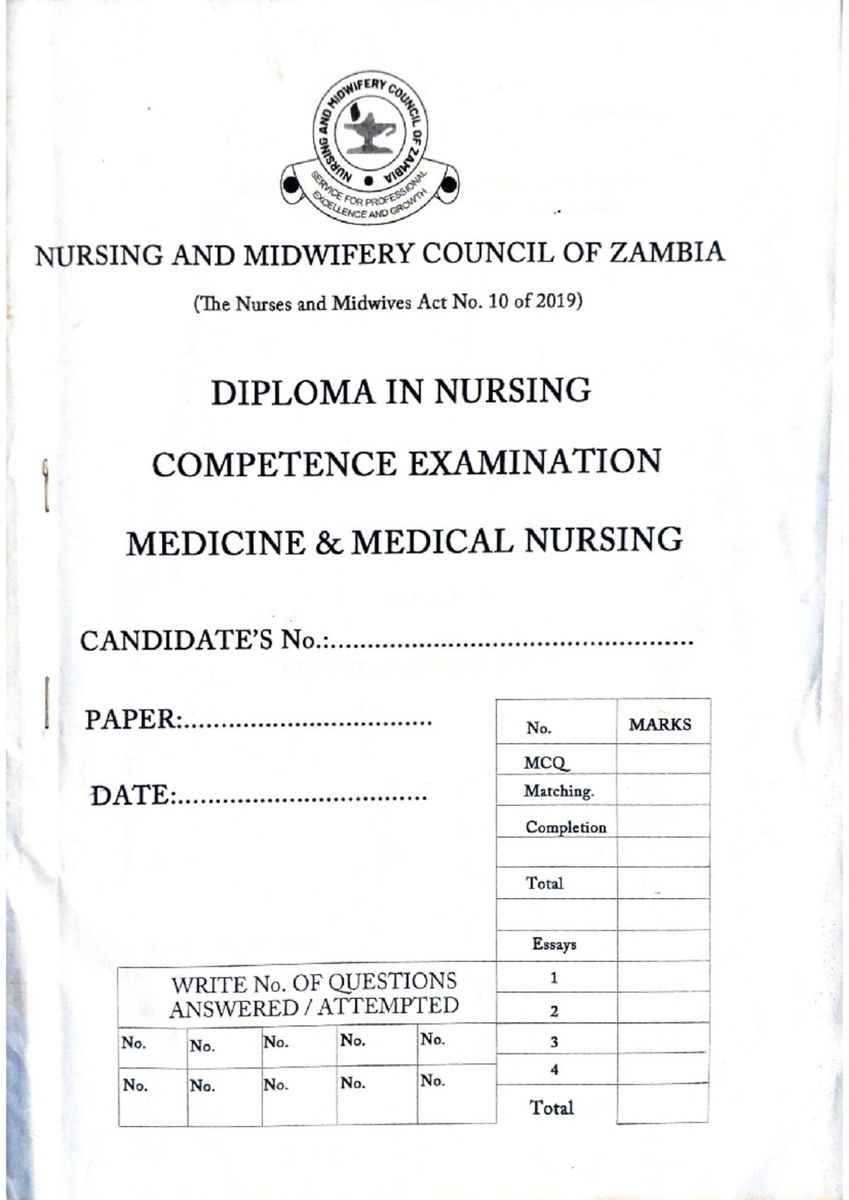 NMCZ P2 DN Competence Examination Medicine & Medical Nursing - Nov 2022 ...