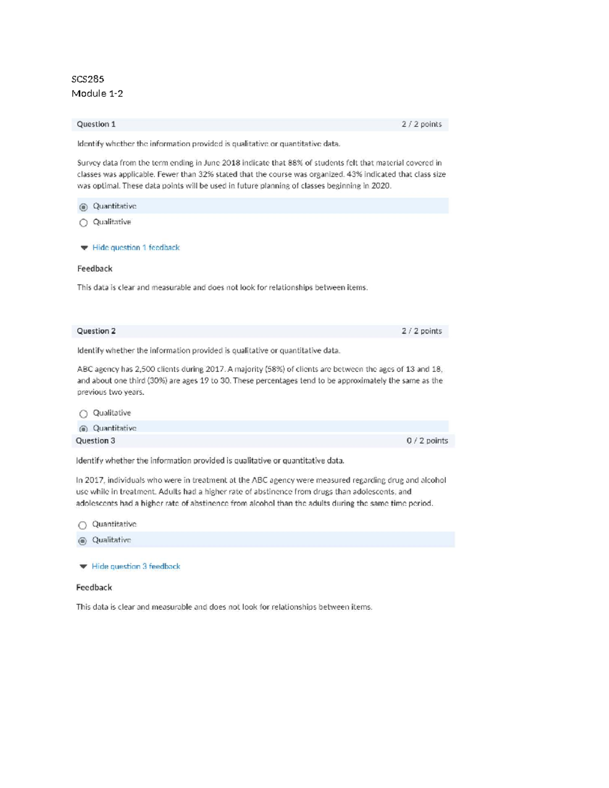 SCS285 Module 1-2 Quiz: Qualitative vs Quantitative Data Analysis - Studocu