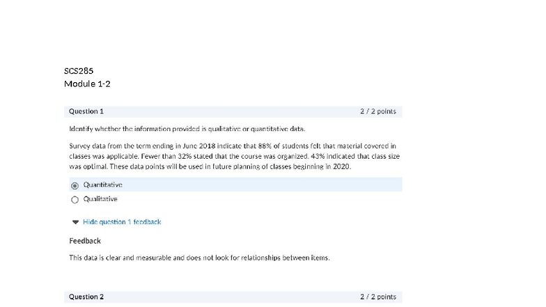 SCS285 Module 1-2 Quiz: Qualitative vs Quantitative Data Analysis - Studocu