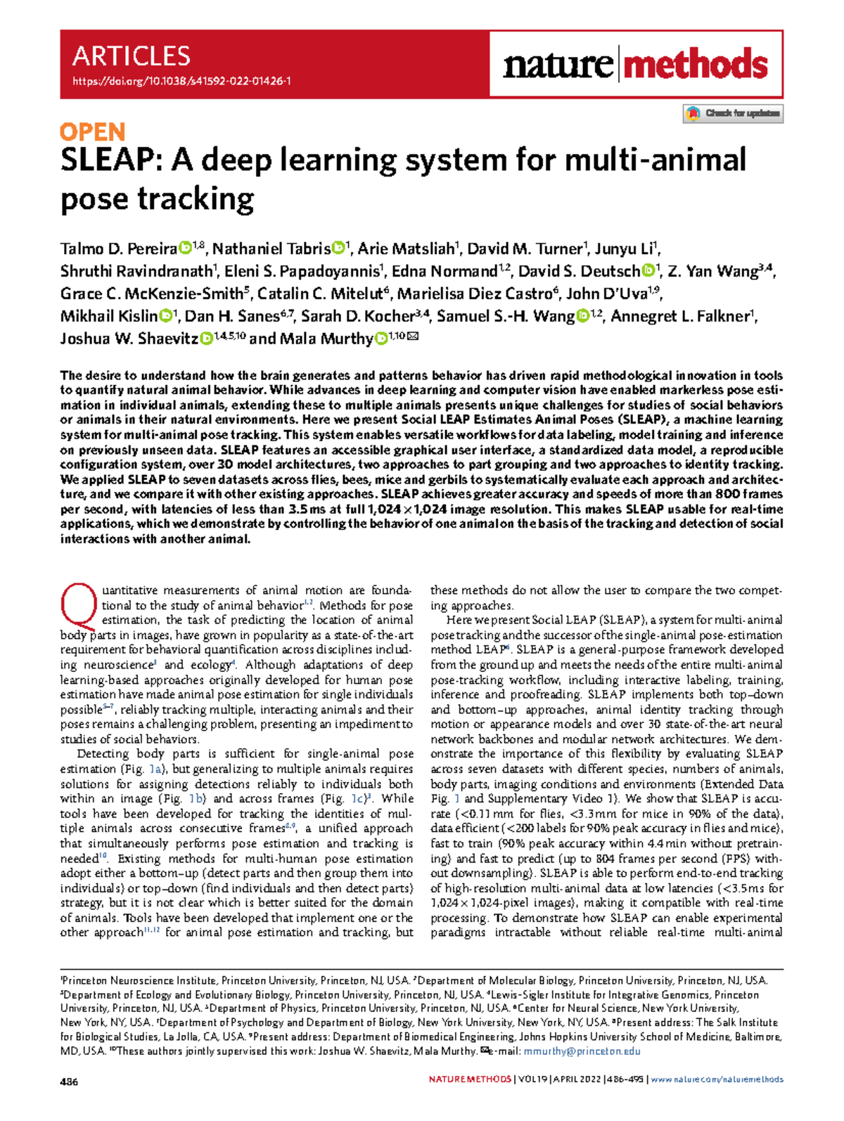 SLEAP: A Deep Learning Framework for Multi-Animal Pose Tracking (Final ...