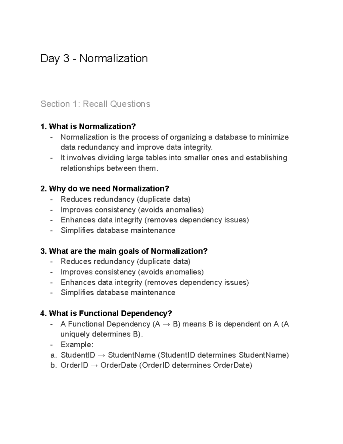 Normalization (CS101) Final Exam: Key Concepts & Practical Questions - Studocu