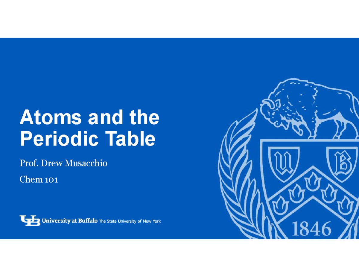 Chem 101: Chapter 2 - Overview of Atoms & the Periodic Table - Studocu