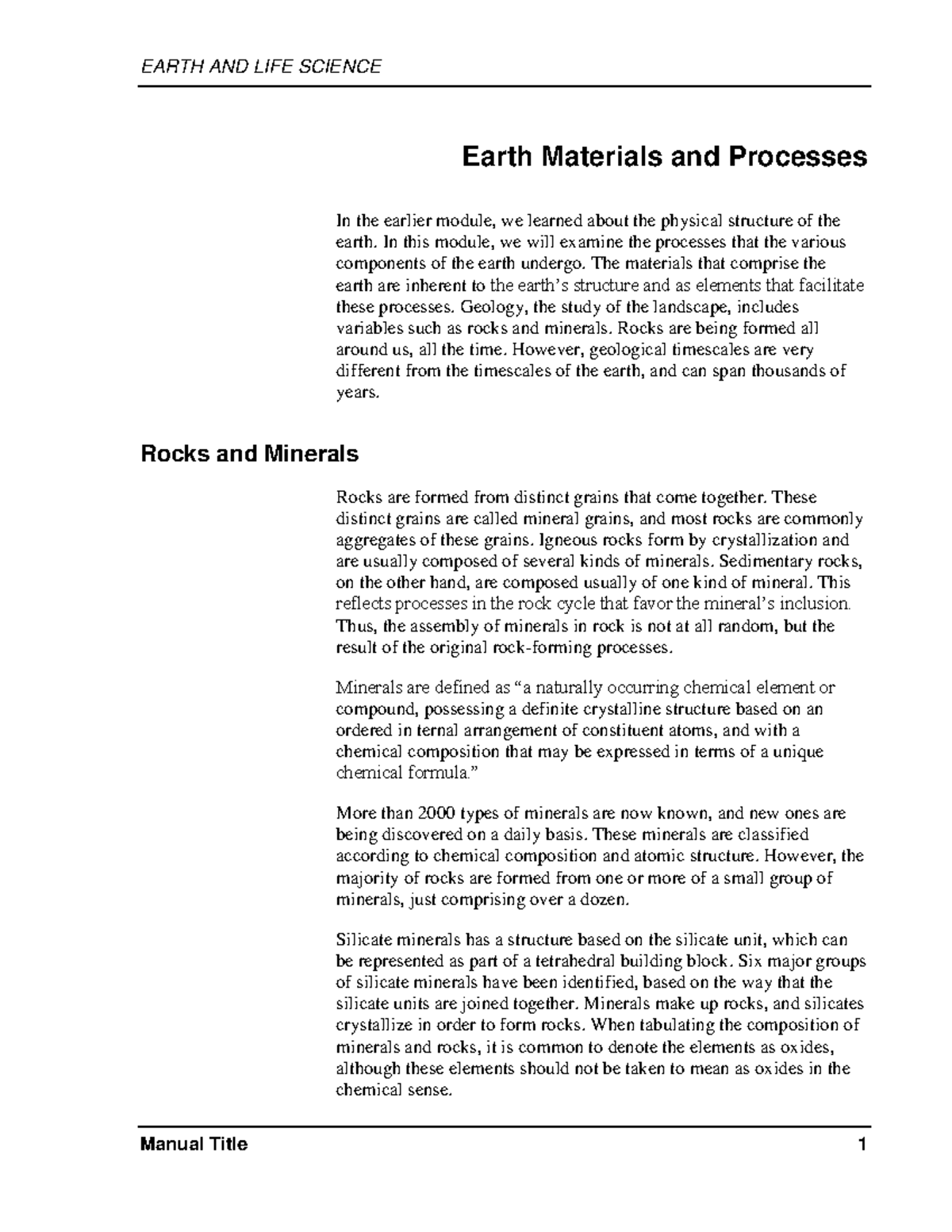 Week 002 Earth Materials & Processes Overview in Earth Science - Studocu