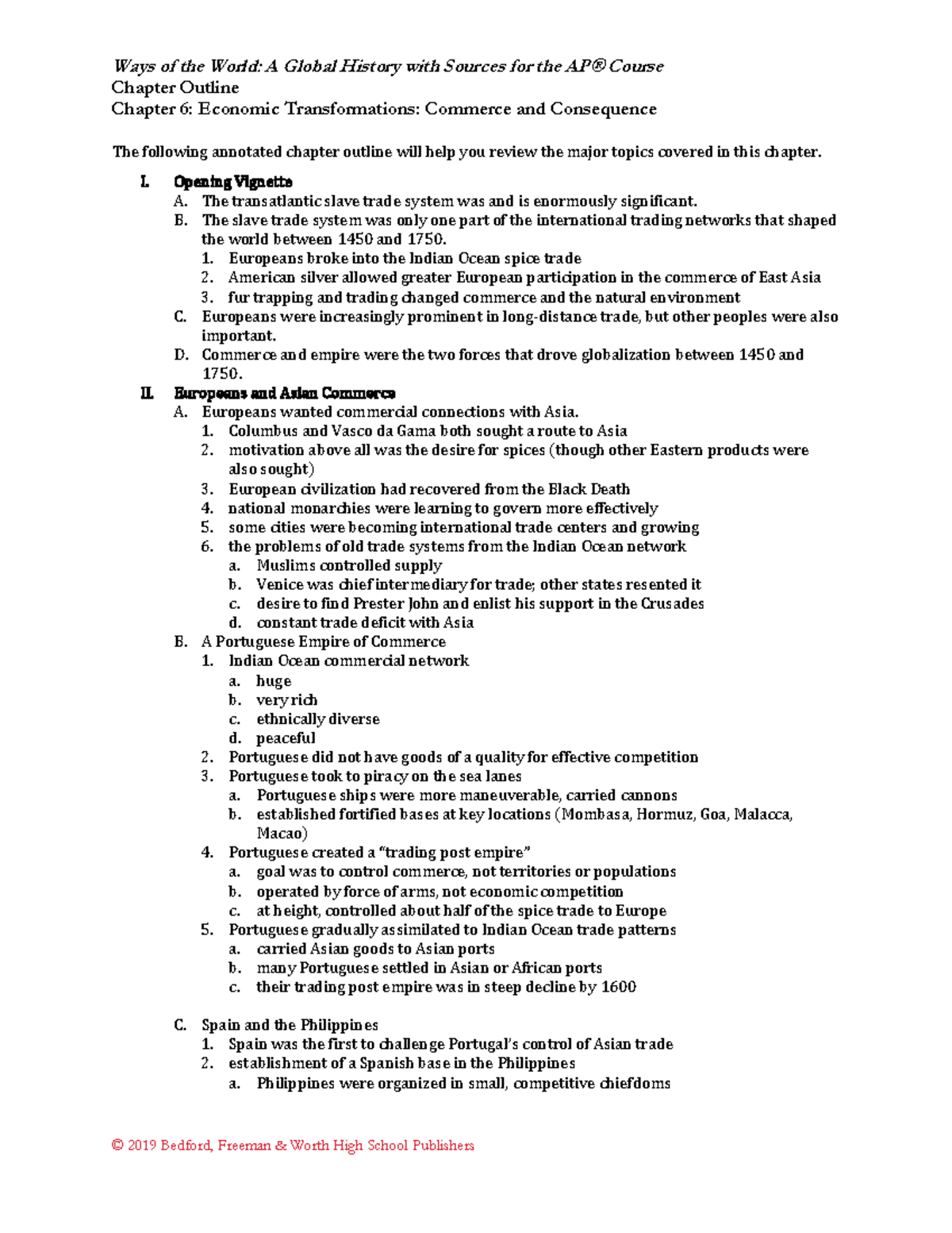 Chapter 6 Outline: Economic Transformations and Global Commerce - Studocu