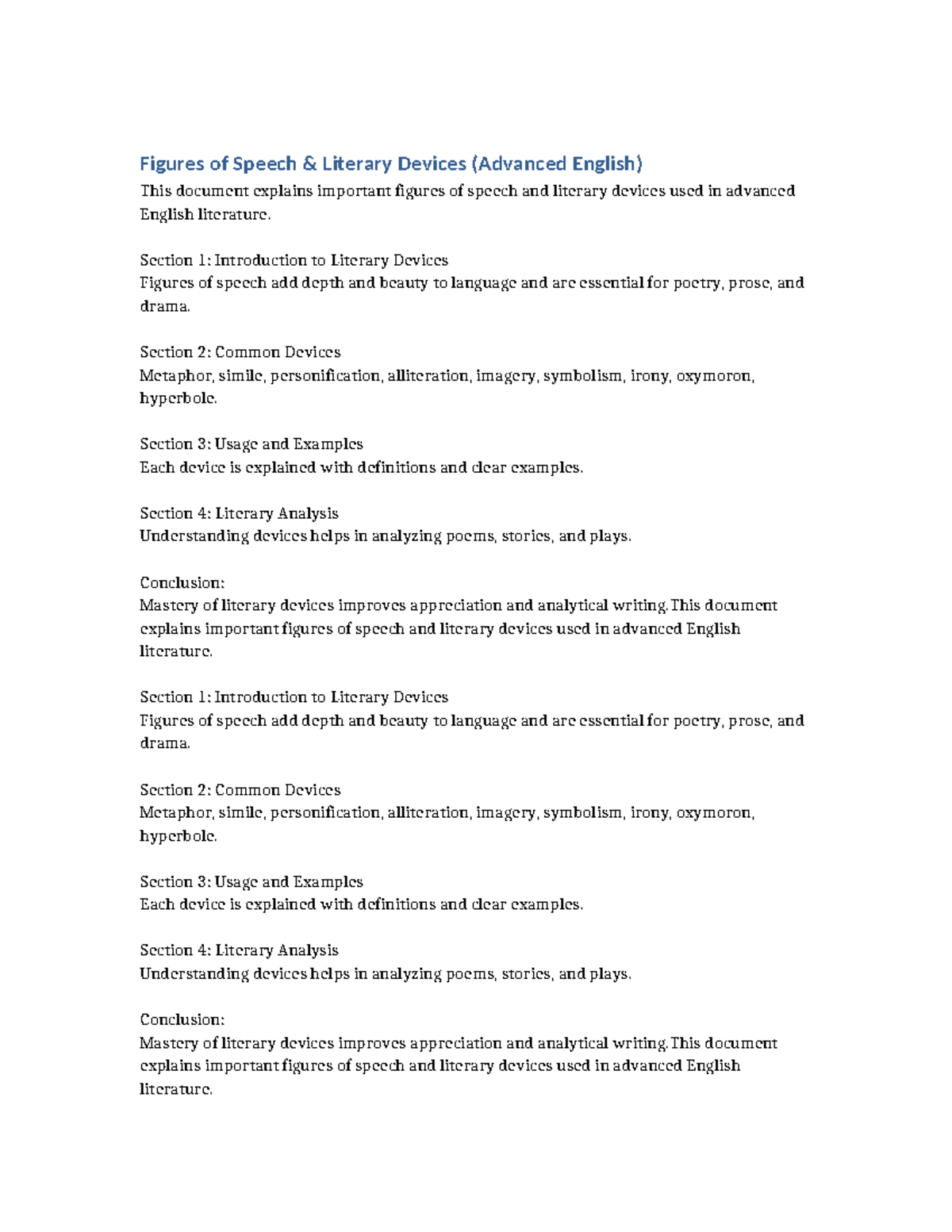 Figures of Speech & Literary Devices (Advanced English) - Studocu