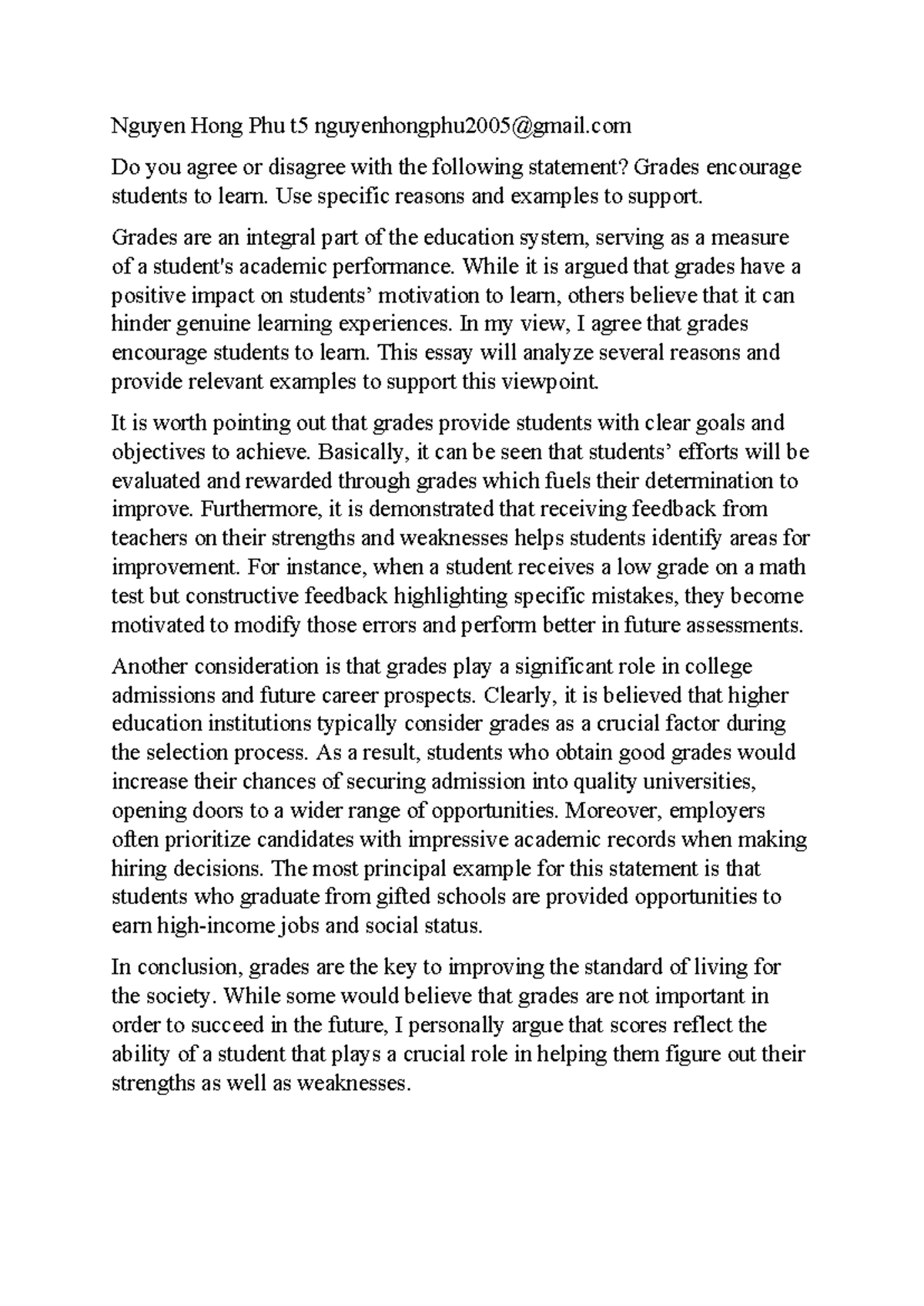 Do you agree or disagree with the following statement - Use specific ...