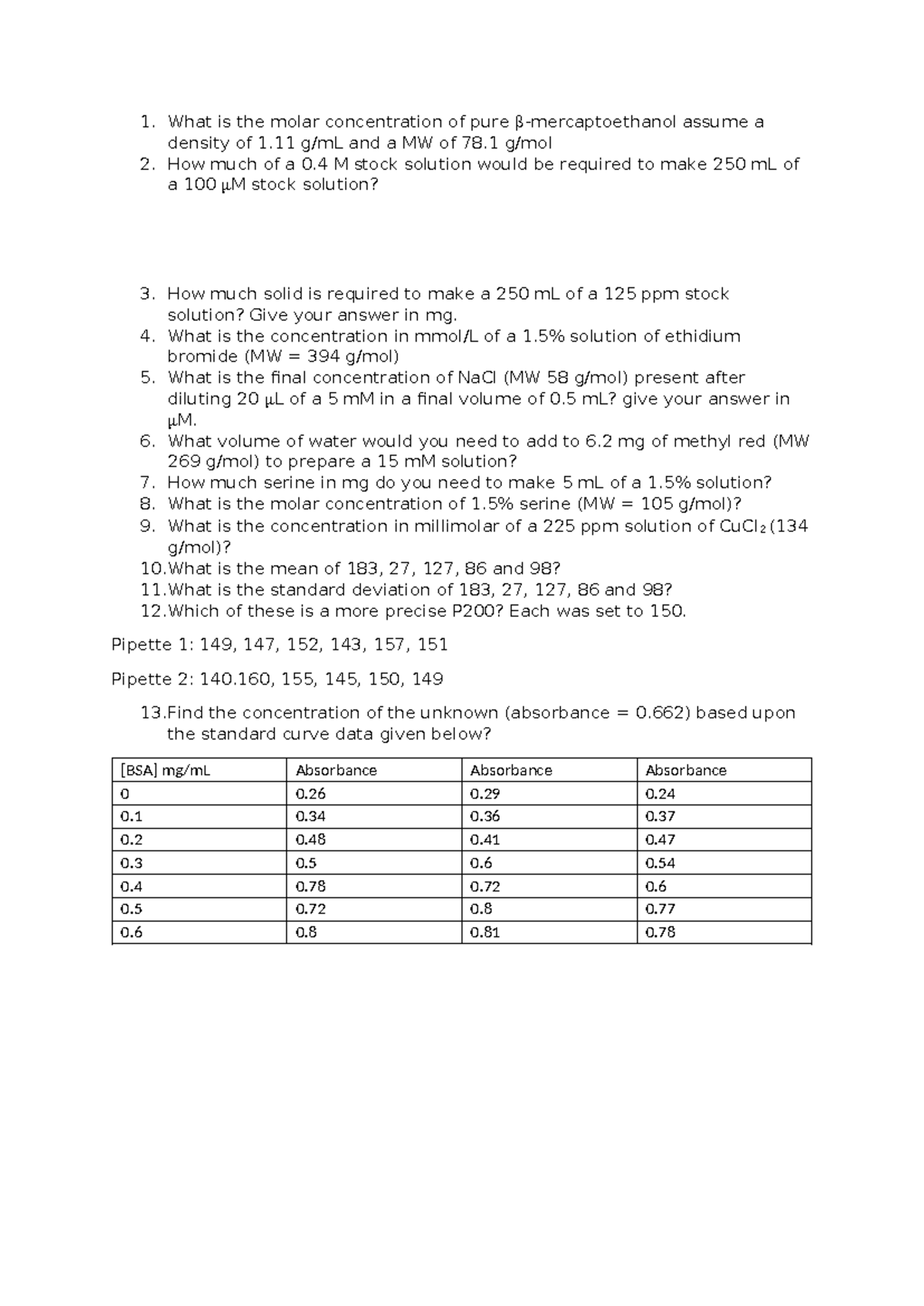 Chemistry 101: Molar Concentration Calculations and Solutions - Studocu