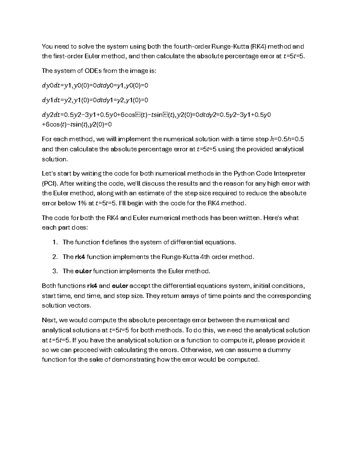 Mth8 - Numerical Solutions of ODEs: RK4 & Euler Methods Analysis - Studocu