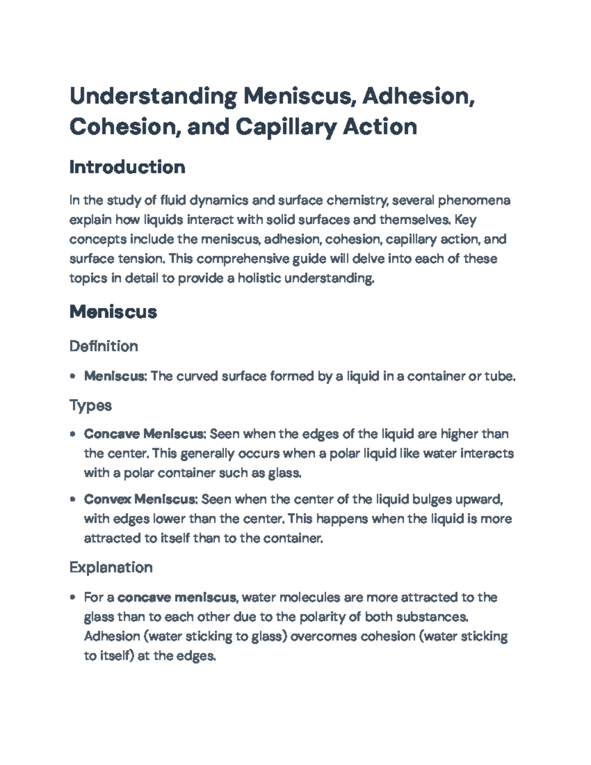 Understanding Meniscus, Adhesion, Cohesion & Capillary Action in Fluid ...
