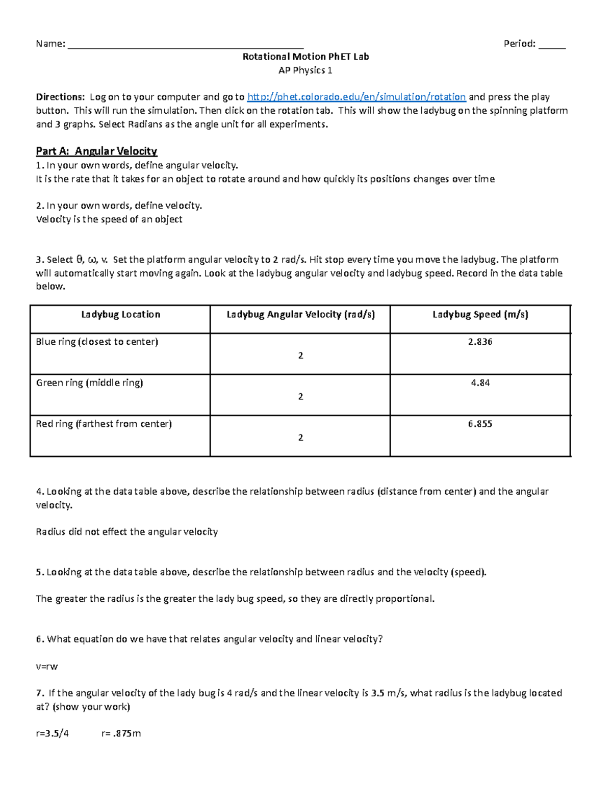 AP Physics 1: Rotational Motion PhET Lab Guide - Studocu