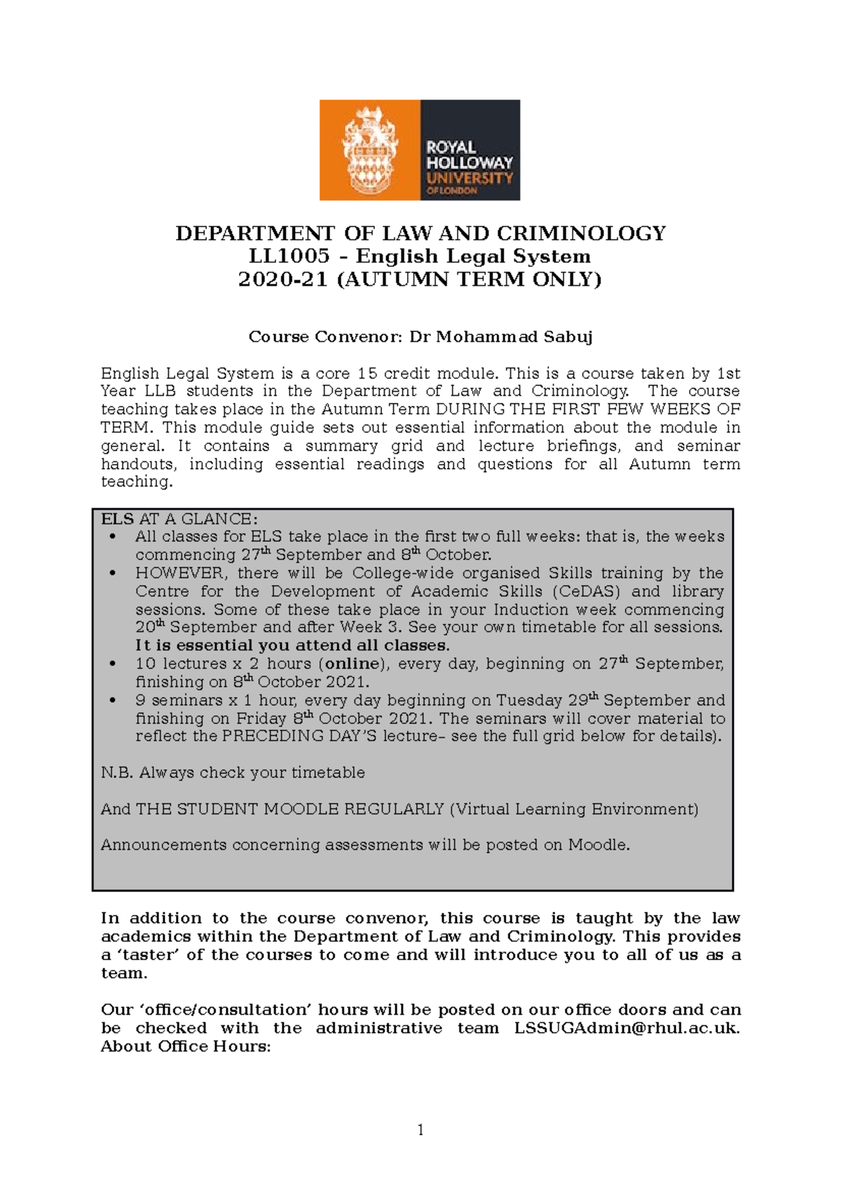 1. 2021-22 LL1005 ELS Module Guide (1) - DEPARTMENT OF LAW AND ...