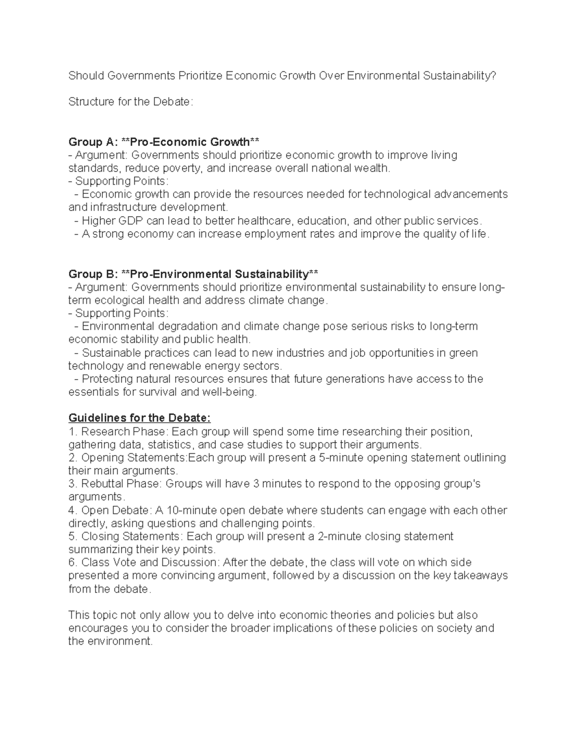 ECO 101: Debate on Economic Growth vs Environmental Sustainability ...