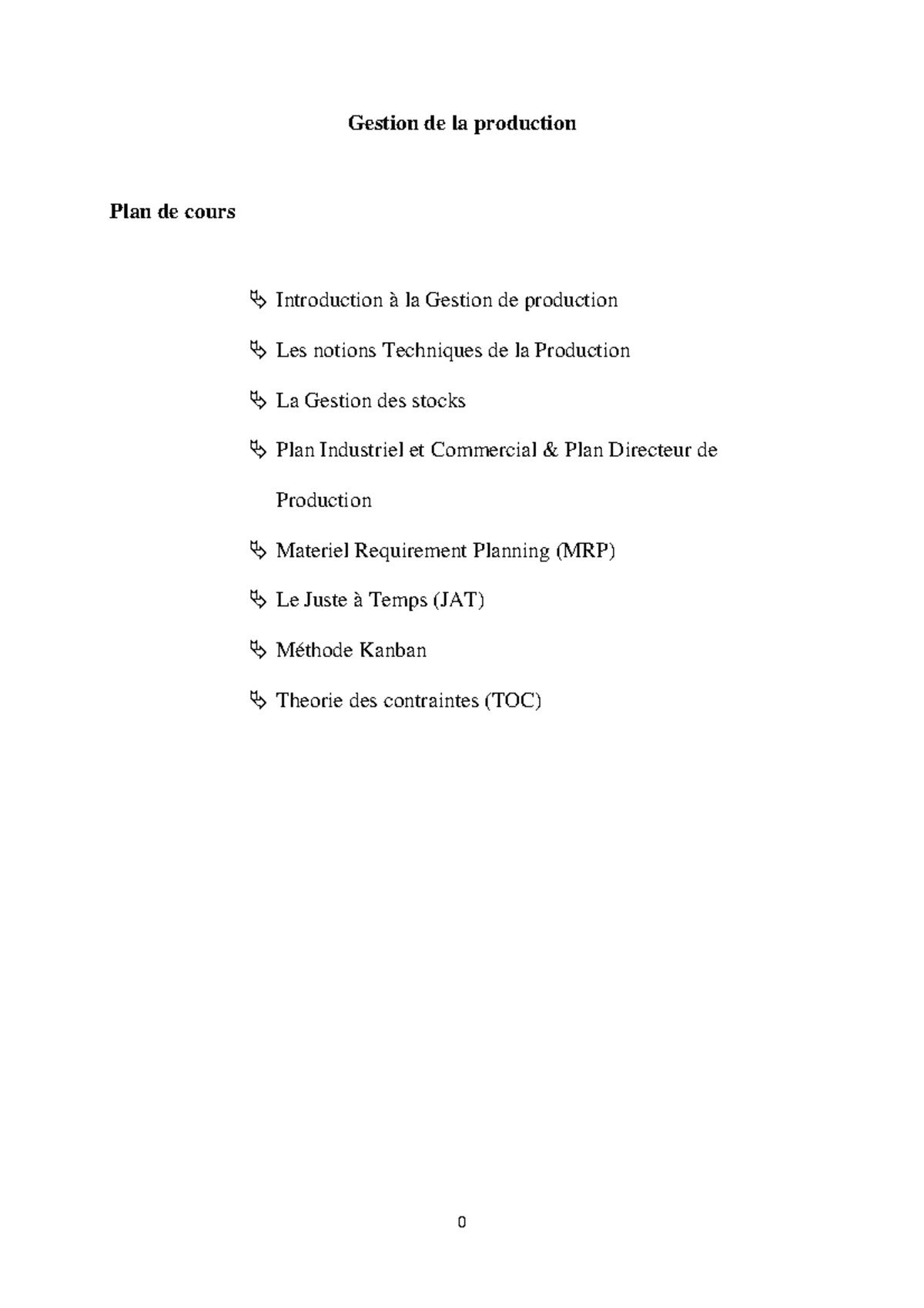 Cours GP - Gestion de la production Plan de cours Introduction à la ...