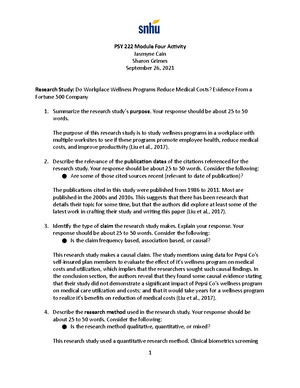 PSY222 Module Four Activity - PSY 222 Module Four Acivity Joseph Marcus Sistrunk Lauren Frasier ...