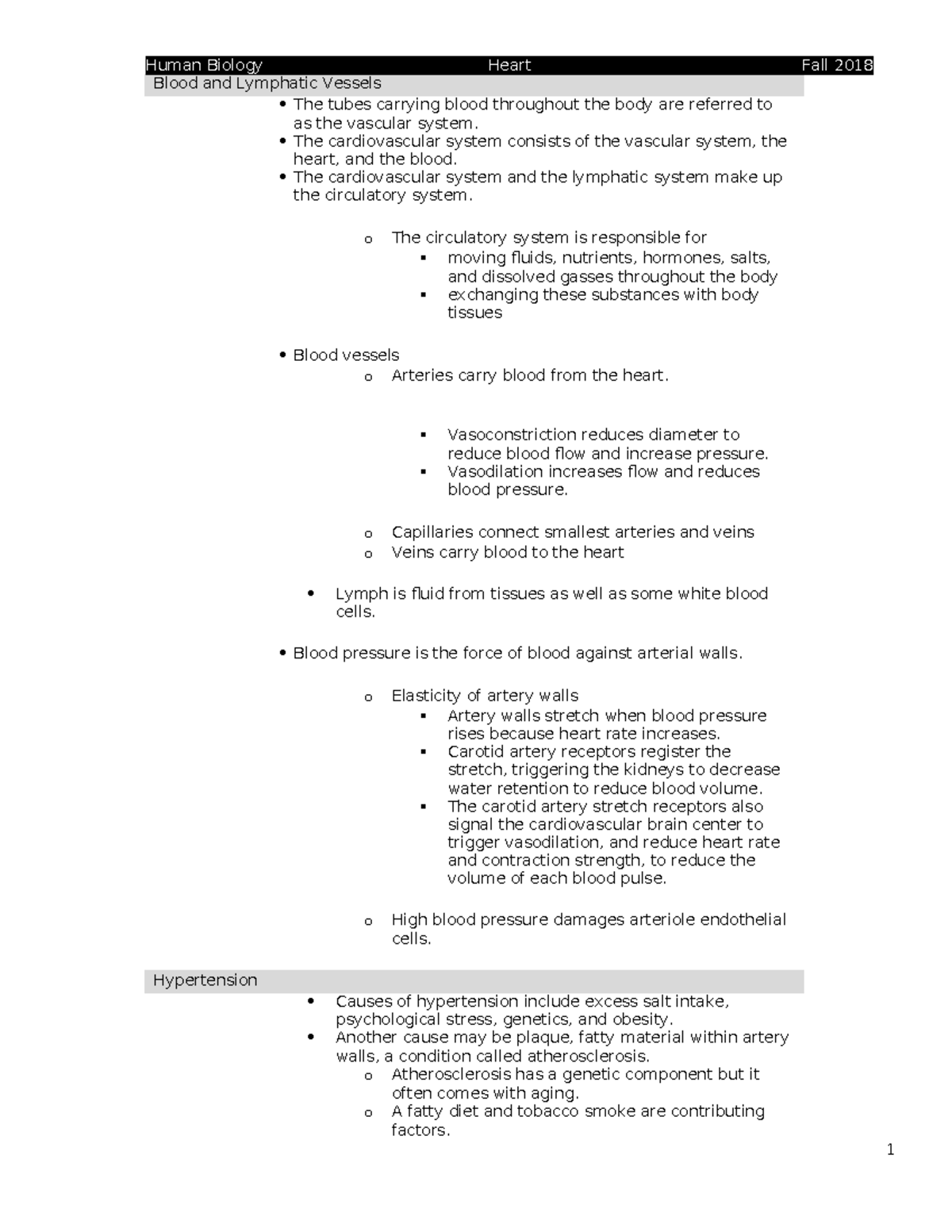 Human Biology: The Cardiovascular System - Blood, Heart & Health (Fall ...