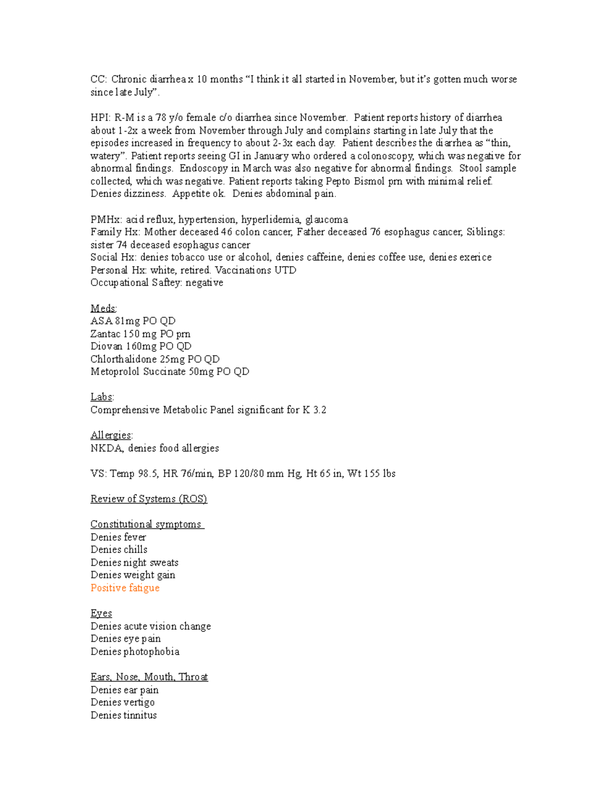 SOAP Note: Primary Health 2 - Chronic Diarrhea and Knee Pain Management ...