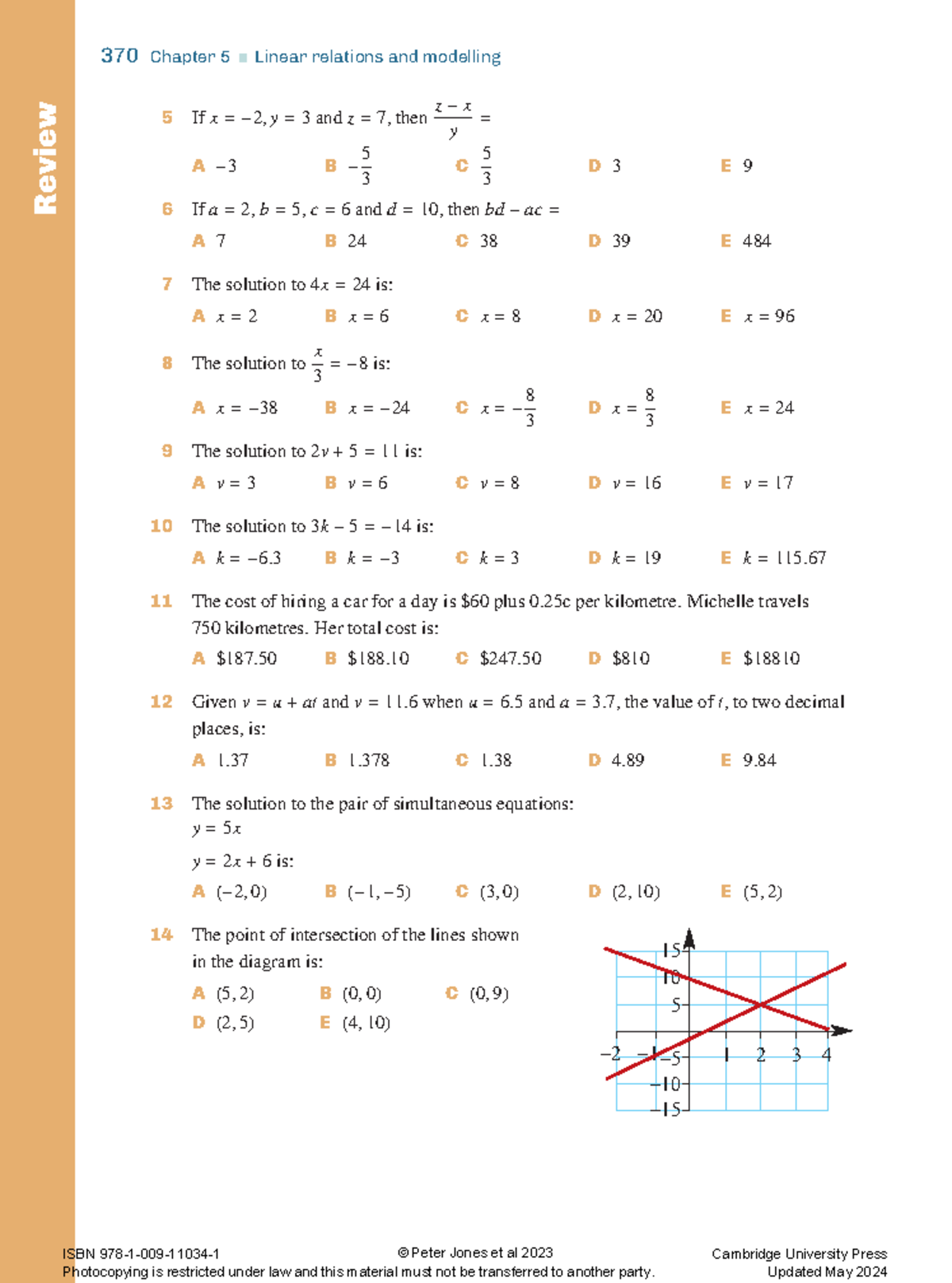 YEAR 11 - MCQ Review on Linear Relations (Ch 5) 370-371 - Studocu