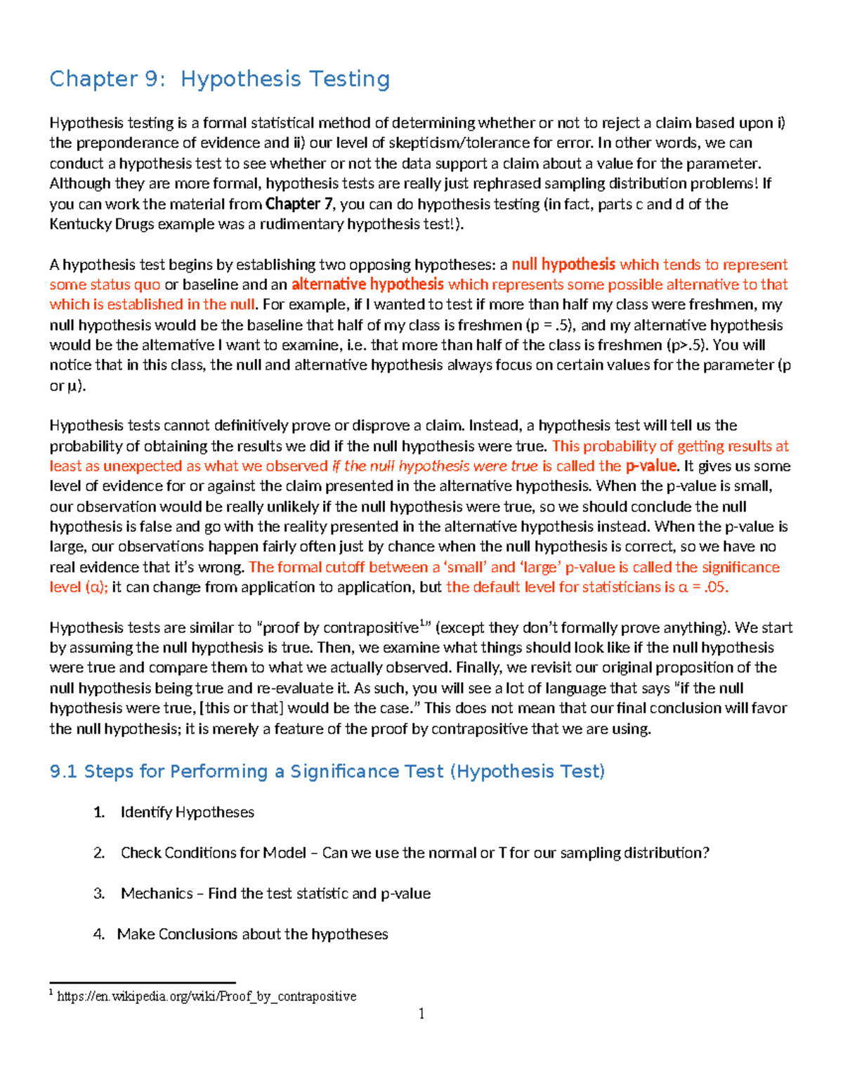 Chapter 9: Notes on Hypothesis Testing in Statistics - Studocu