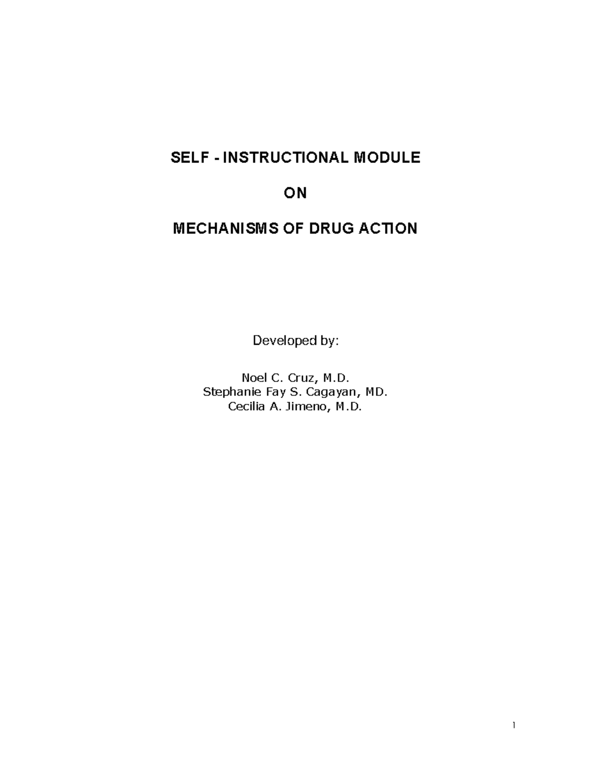 SIM Mechanisms of Drug Action & Signalling Mechanisms - SELF - INSTRUCTIONAL MODULE ON ...