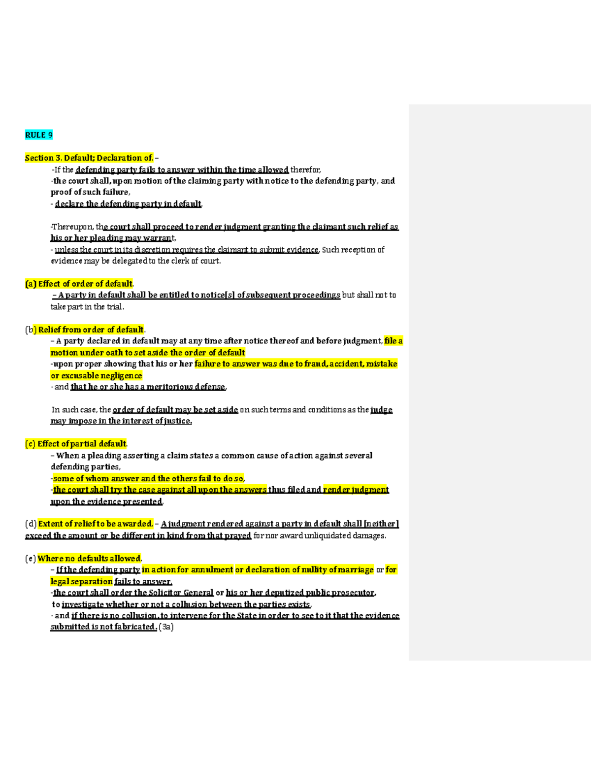 RULE 9 & 34: Final Exam Notes on Default Judgments and Pleadings - Studocu
