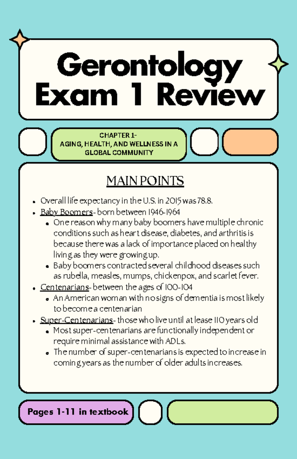 Gerontology Exam1 Review Studyguide - CHAPTER 1 - AGING, HEALTH, AND ...
