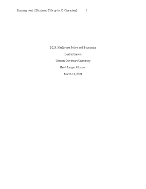 D223 Task 1 Healthcare Organization Analysis D223 Ukm1 Task 1