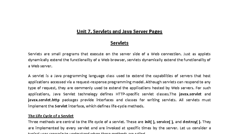Java Unit 6: Understanding Servlets and JavaServer Pages - Studocu