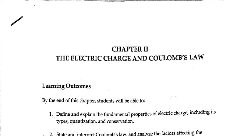 CHAPTER II: THE ELECTRIC CHARGE AND COULOMB'S LAW - Lecture Notes - Studocu