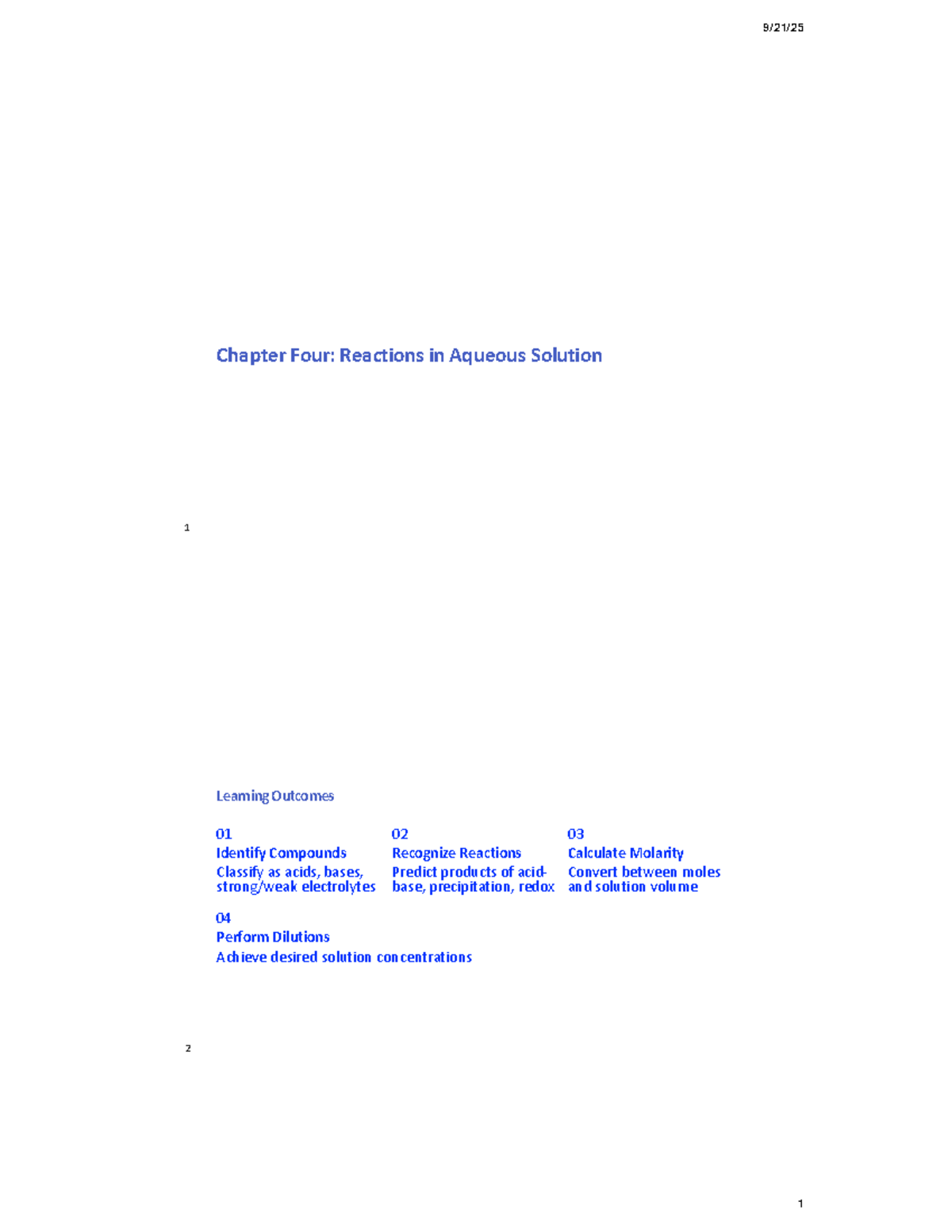 Chapter 4: Reactions in Aqueous Solutions (CHEM 101) - Key Concepts and ...