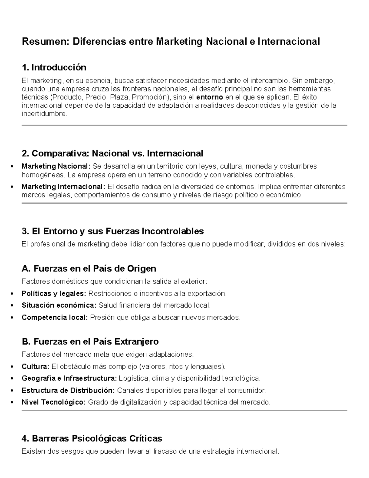 Resumen: Diferencias entre Mkt Nacional e Internacional M1L1 - Studocu