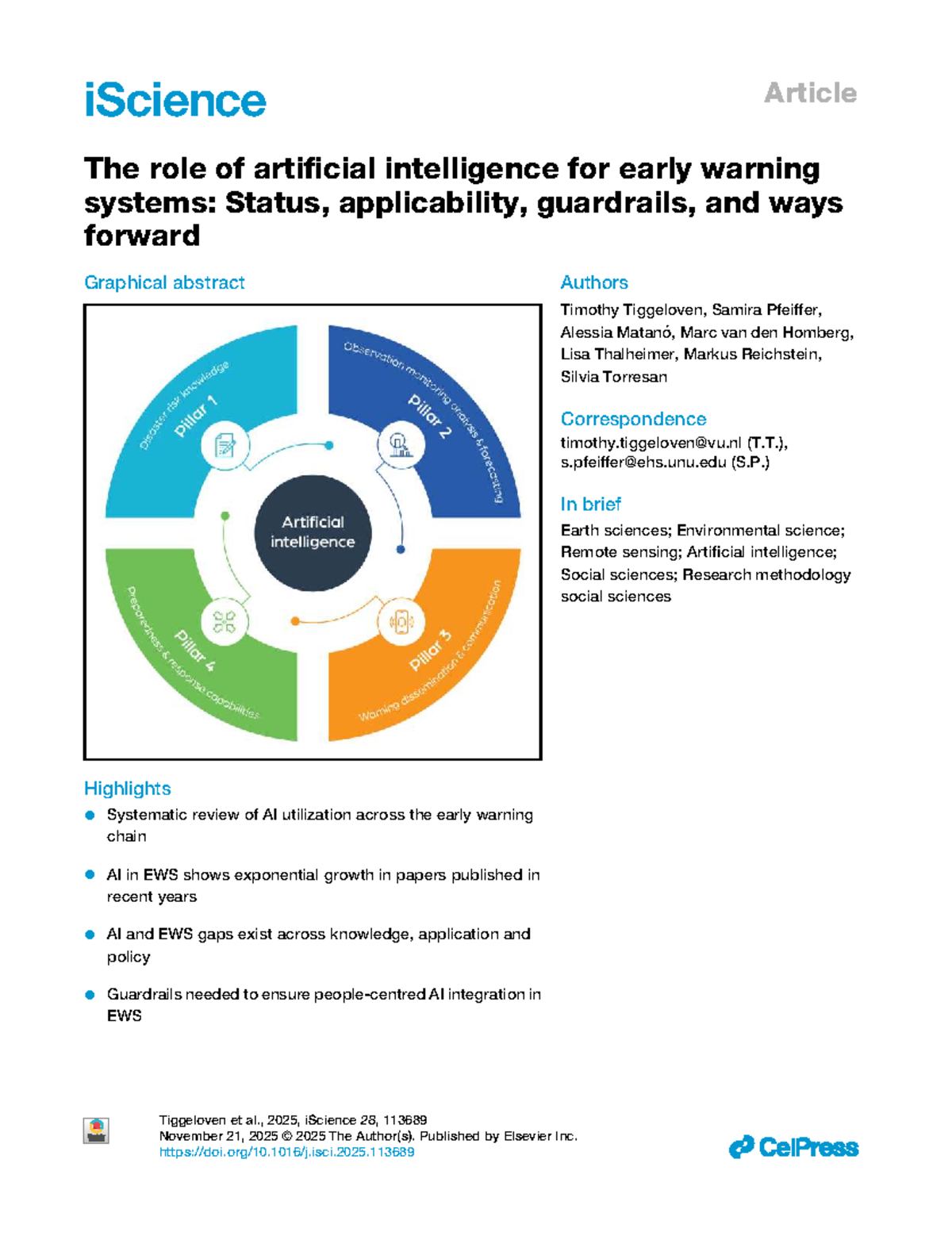 iScience 28: The Role of AI in Early Warning Systems - Status & Future ...