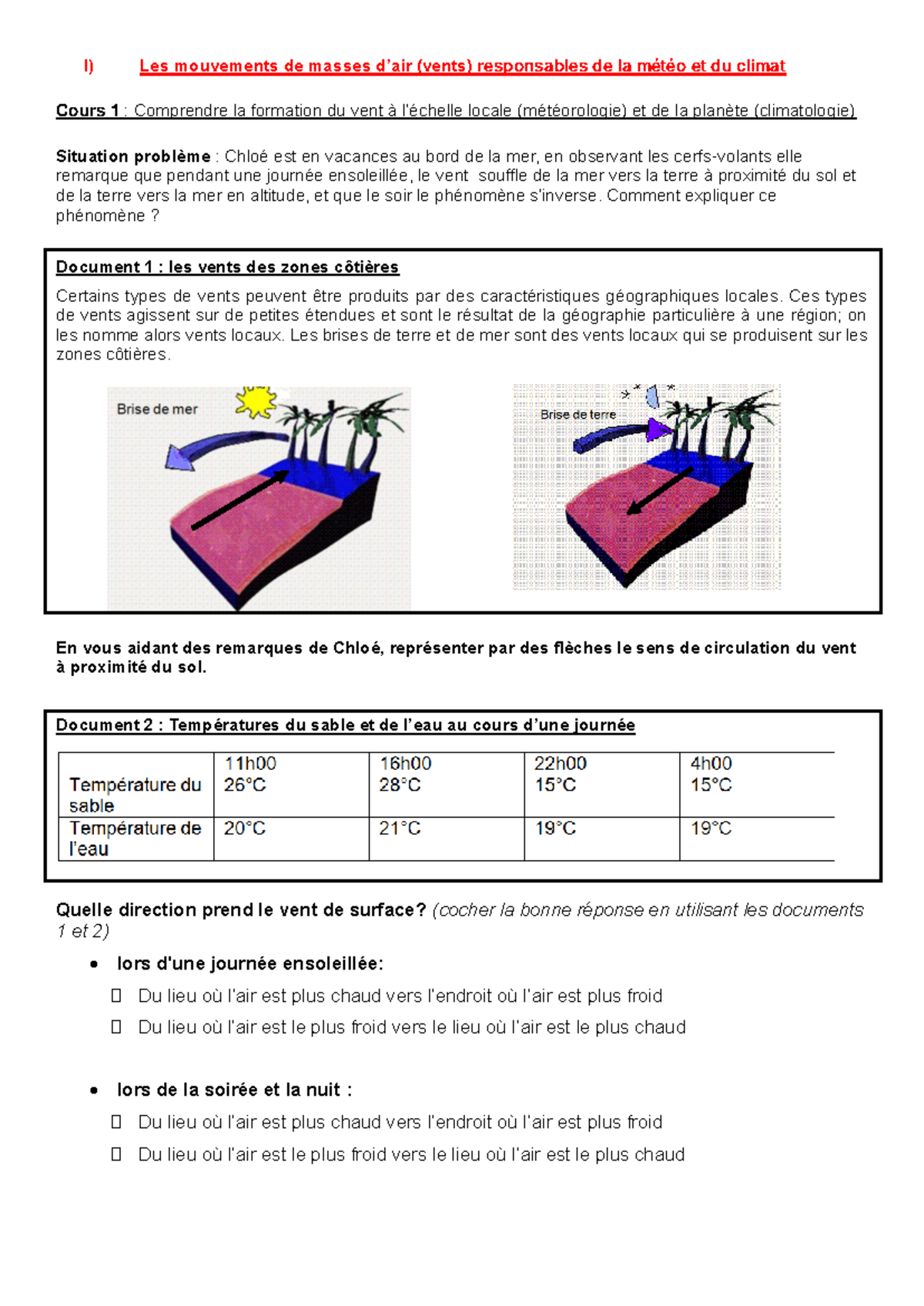 Cours 1: Analyse des Mouvements de Vents Locaux et Température - Studocu