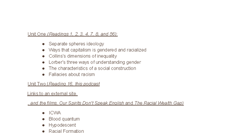 Unit Overview: Social Inequality, Gender, and Race - Course Code ...