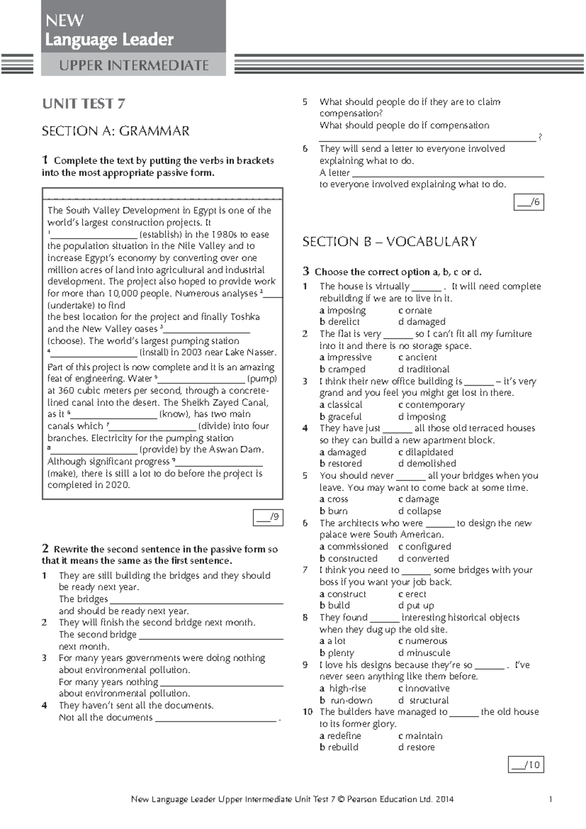 New Language Leader Upper Intermediate Unit Test 7: Grammar ...