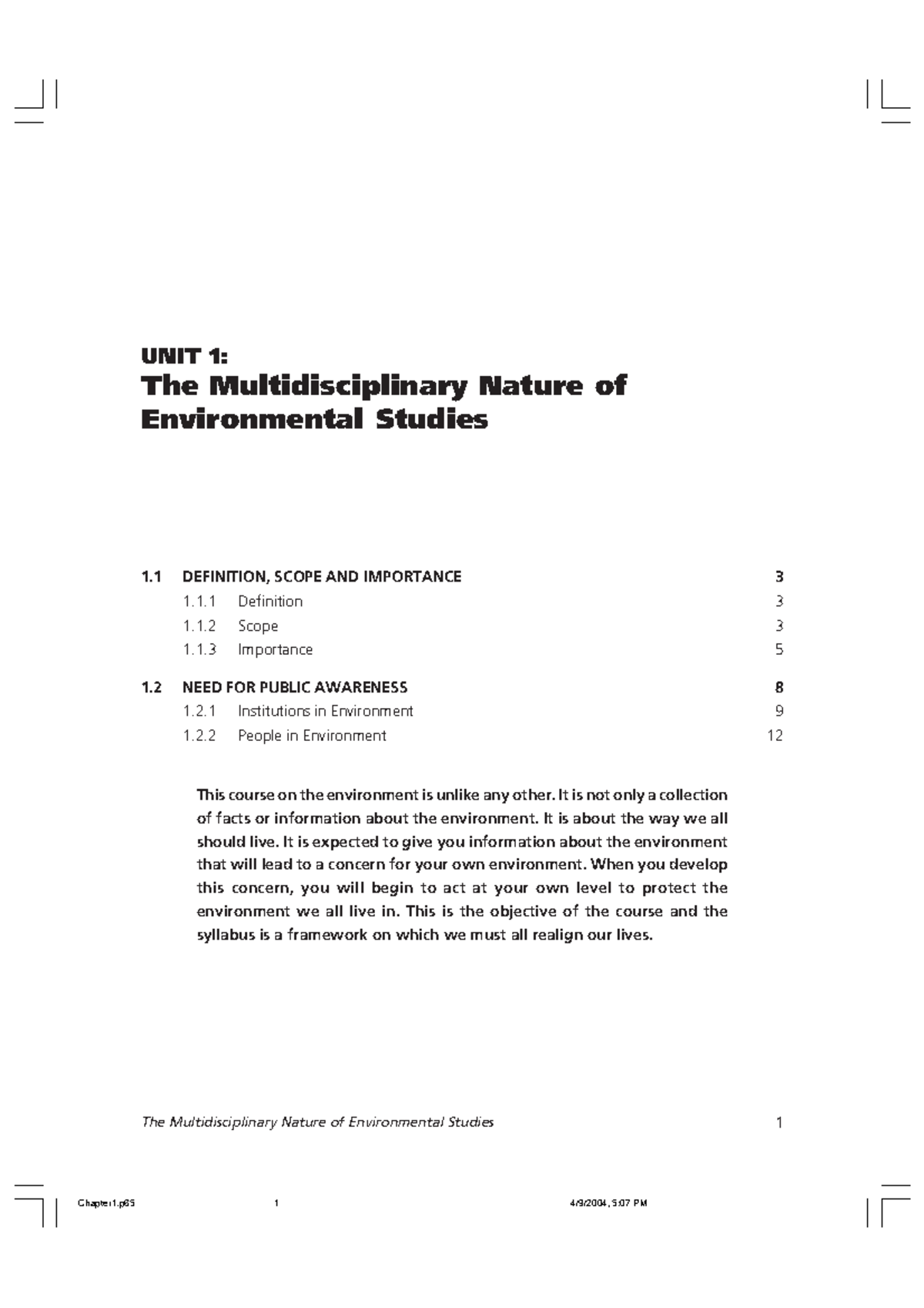 Chapter 1 EVS - The Multidisciplinary Approach to Environmental Studies ...