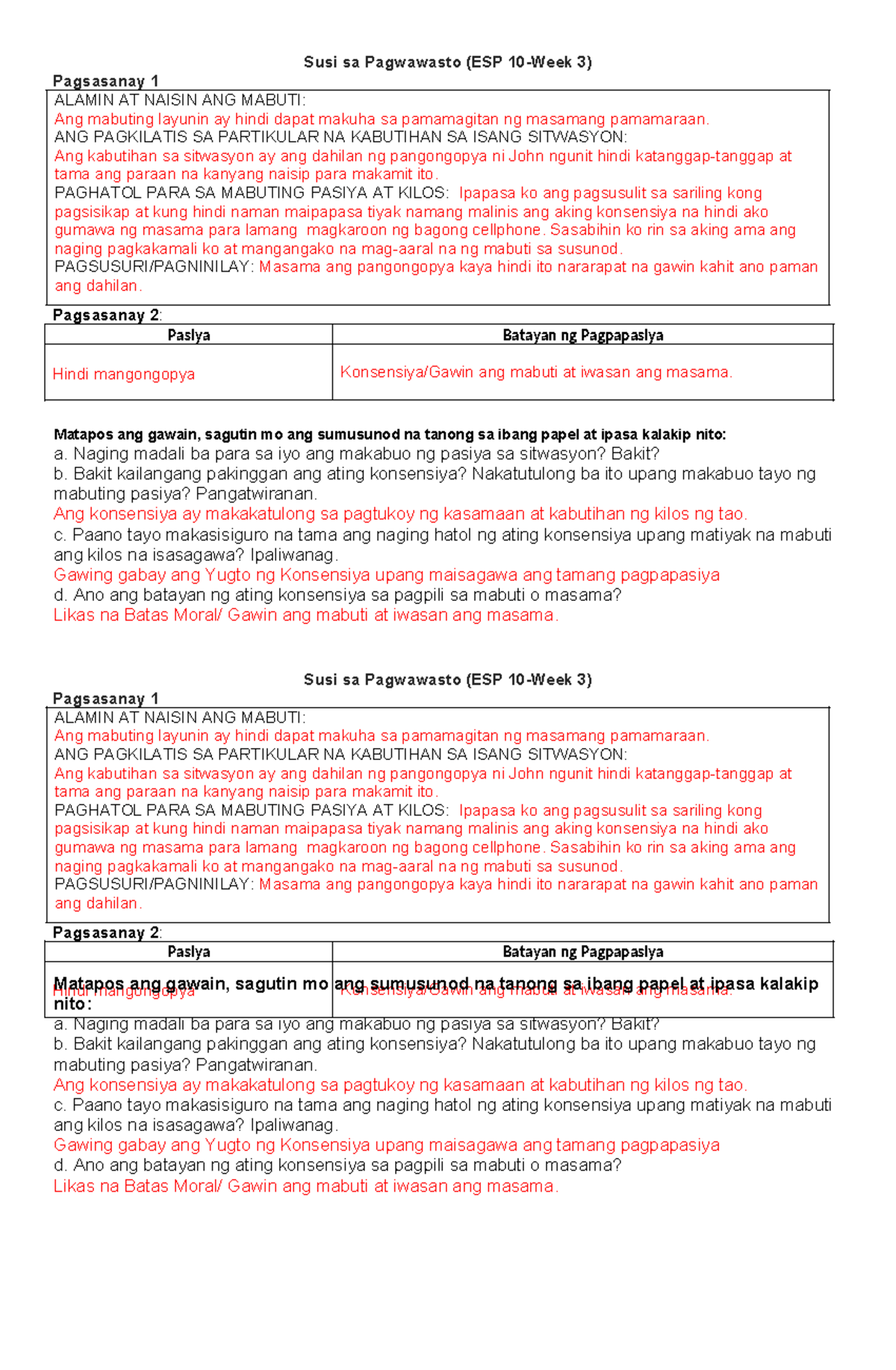 LAS 3 apat na yugto ng konsensiya Answer KEY - Susi sa Pagwawasto (ESP ...
