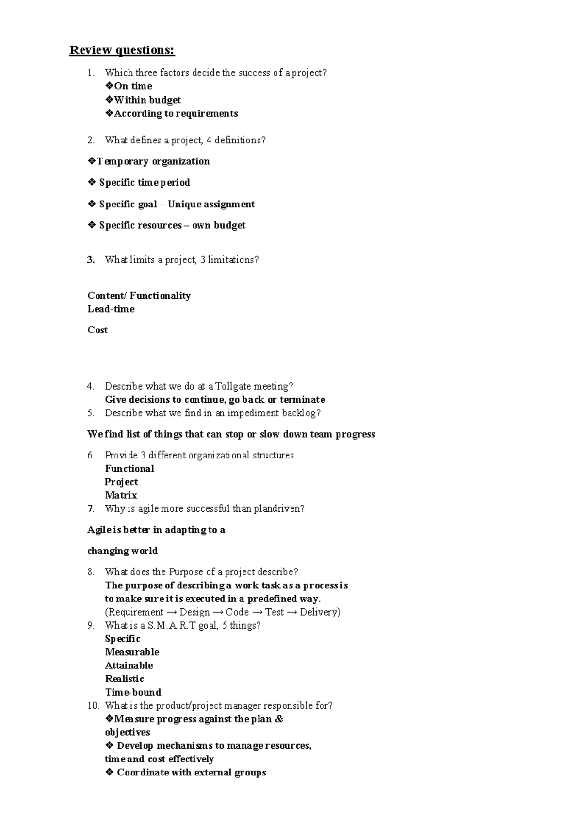 SPM - Midterm Exam Review Questions 2024 Fall: Project Management ...