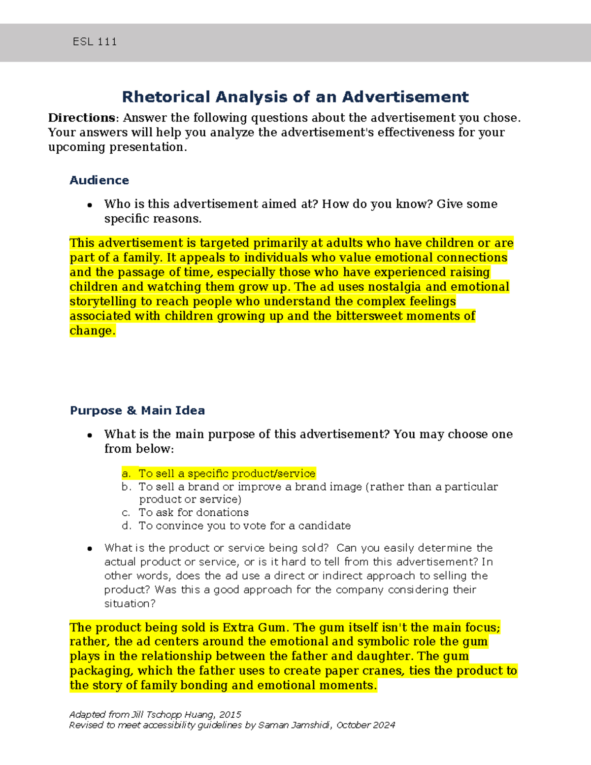 ESL 111 Rhetorical Analysis of an Advertisement - Rhetorical Analysis ...