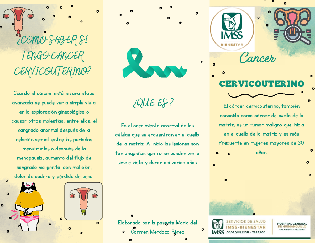 Tríptico sobre Cáncer Cervicouterino: Información Esencial - Studocu